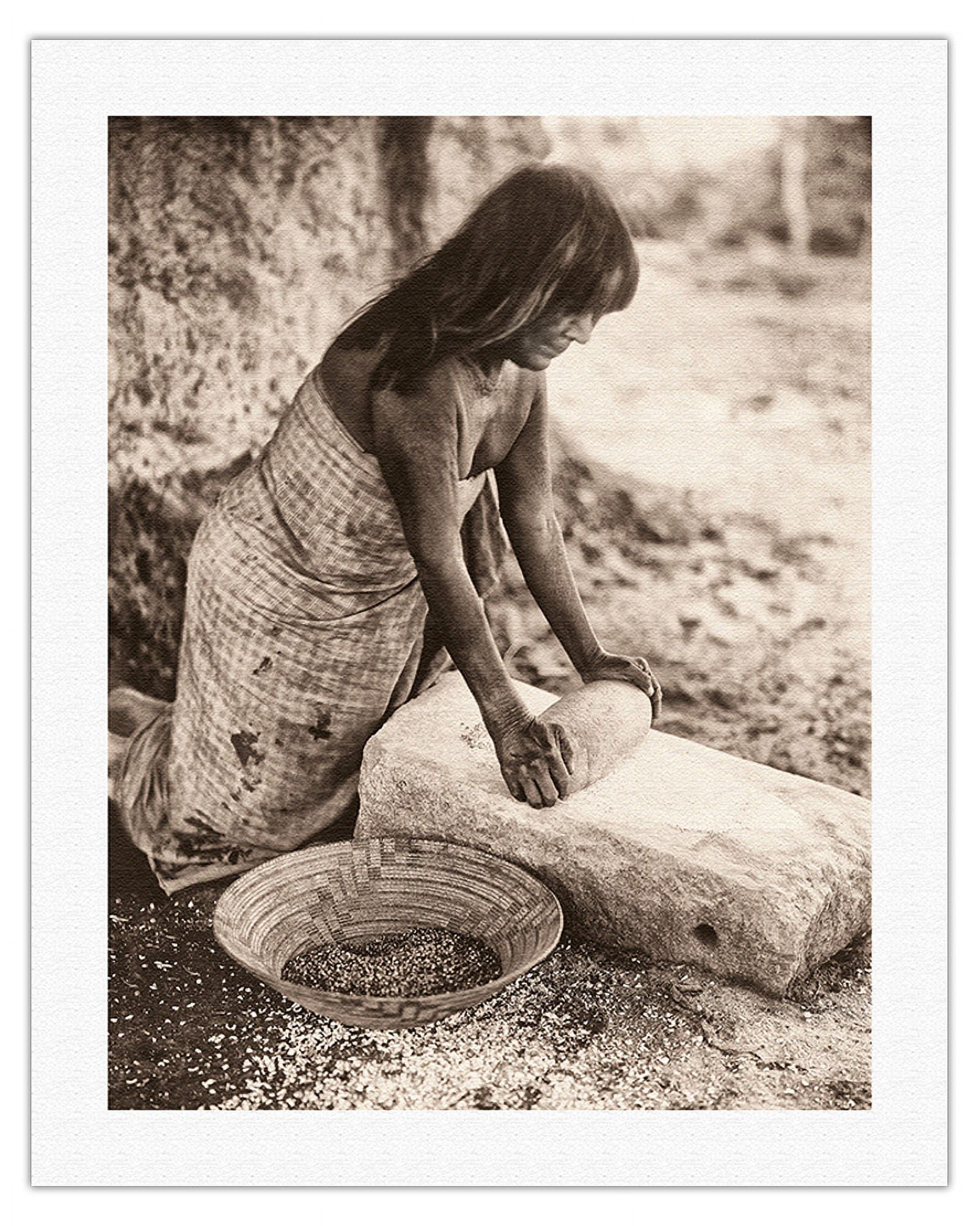 Maricopa Woman Mealing - North American Indian - Vintage B&W Historical ...