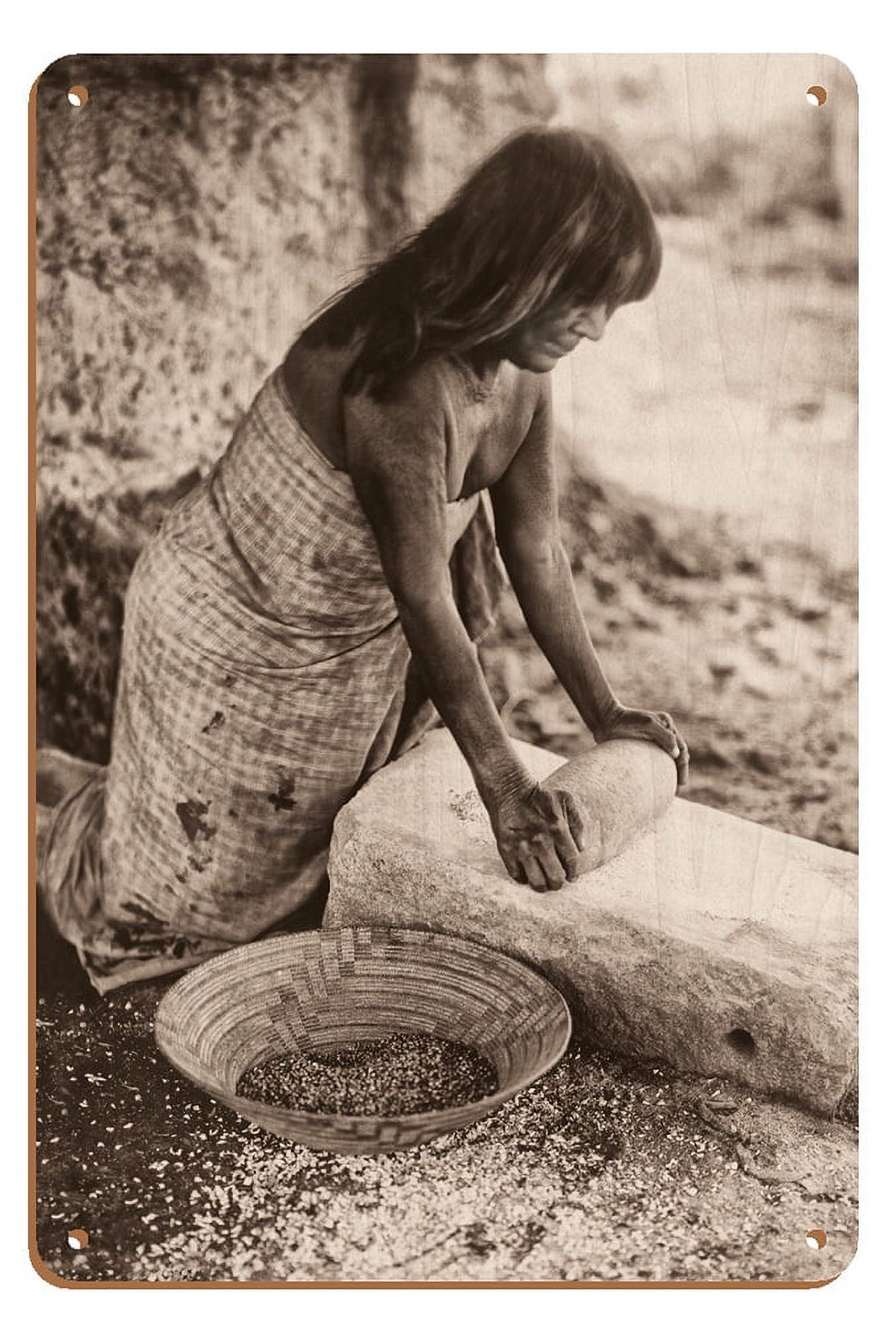 Maricopa Woman Mealing - North American Indian - Vintage B&W Historical ...