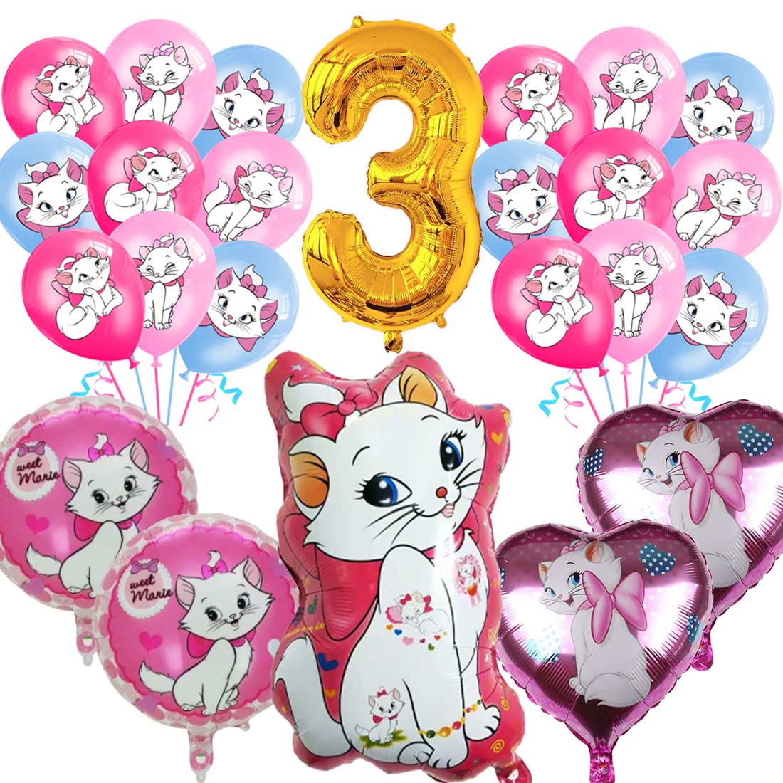 Marie Balloons Party Supplies 3rd Big Number Decorations Decor Kit ...