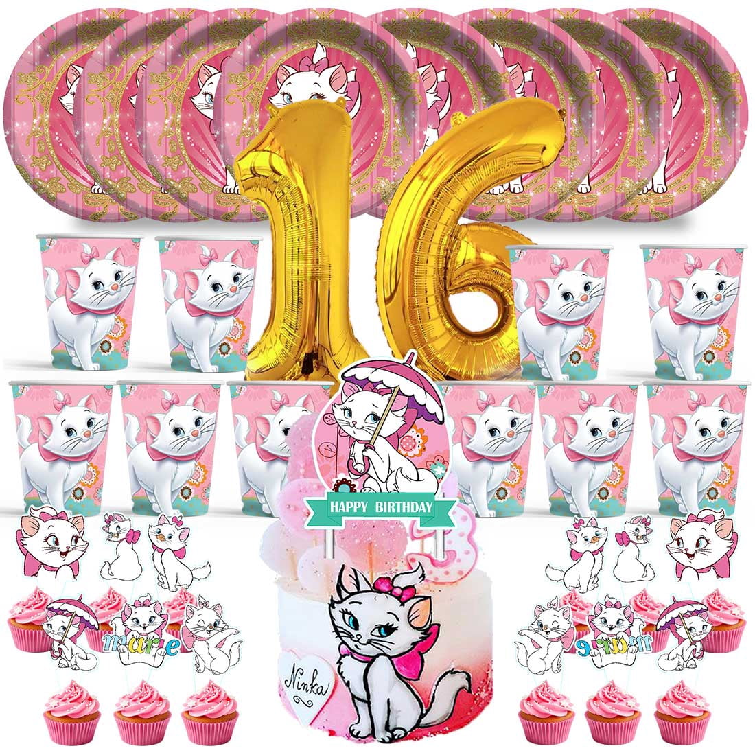 Marie Birthday 16th Cups Party Supplies Plates Fans Decorations Cake ...