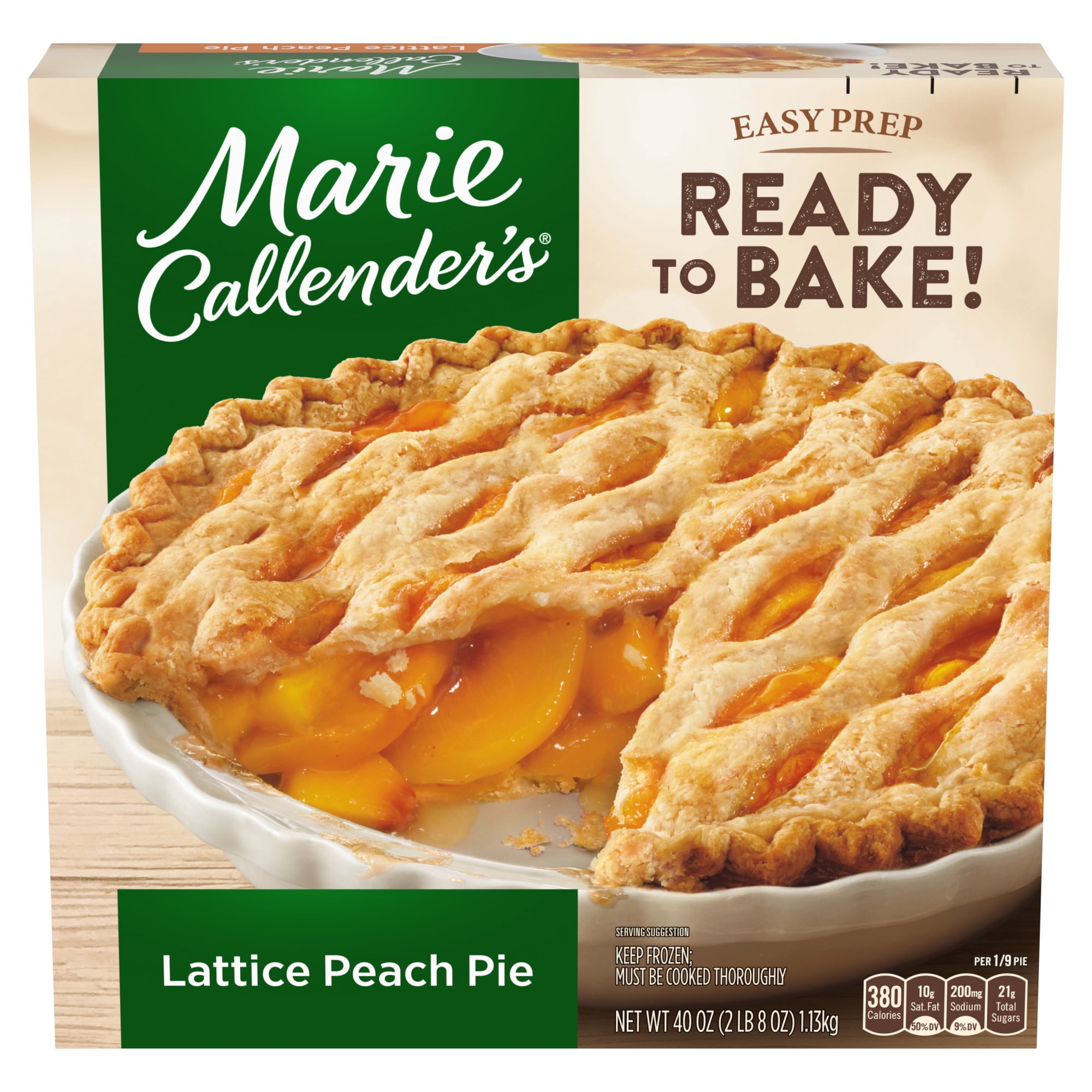 Marie Callender's Lattice Peach Pie, Ready to Bake Frozen Dessert, 40 oz. (frozen) - Walmart.com