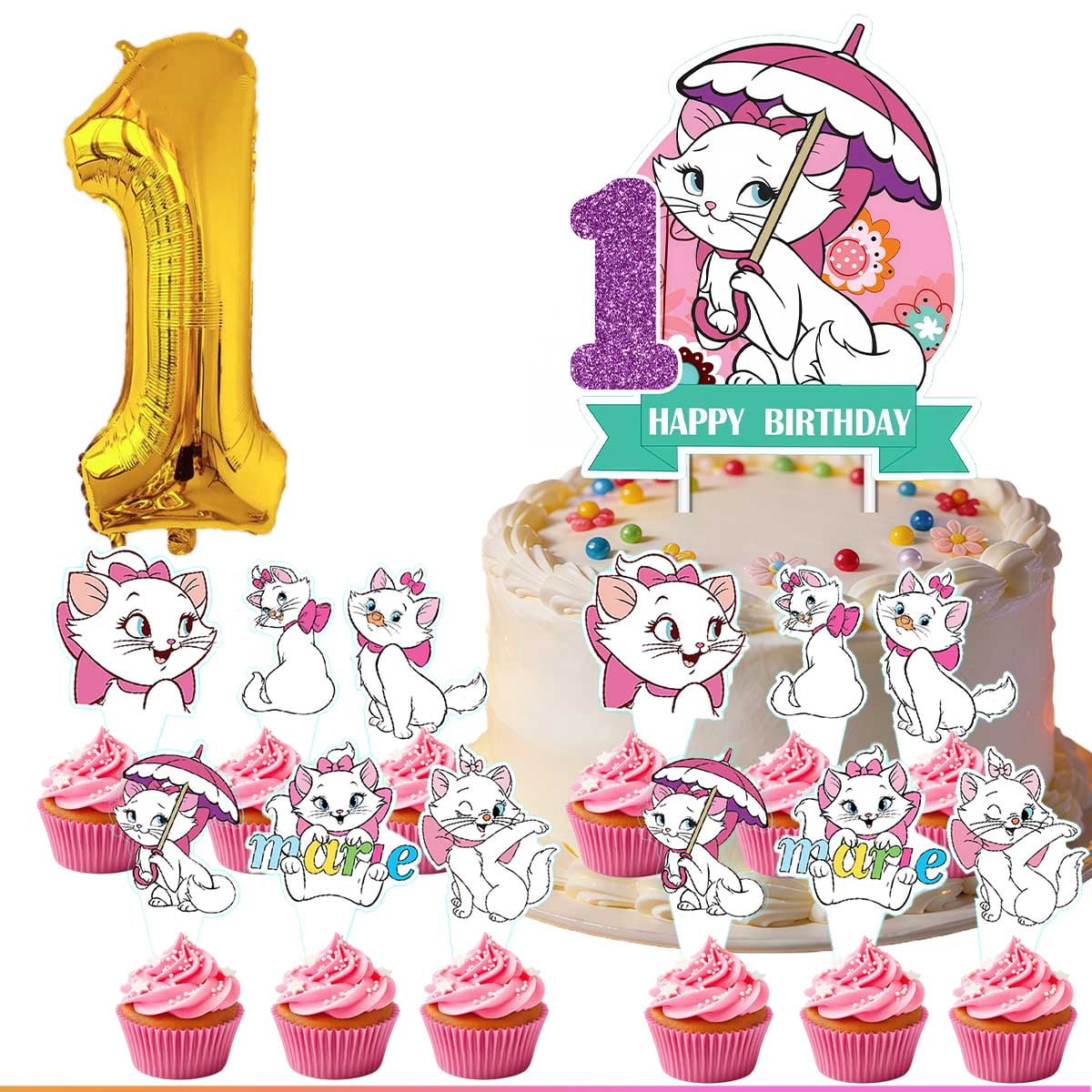 Marie Cat 1st Party Supplies Decoration Cake Topper Cupcake Big Number ...