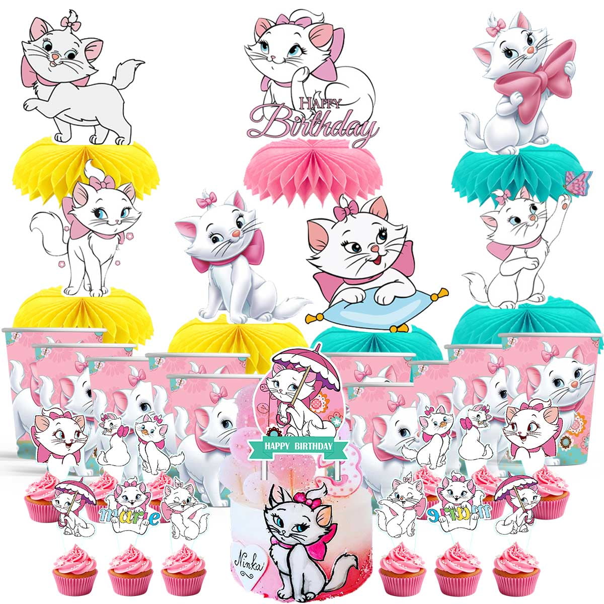 Marie Cat Party Supplies Decor Cups Fans Decorations Honeycomb ...