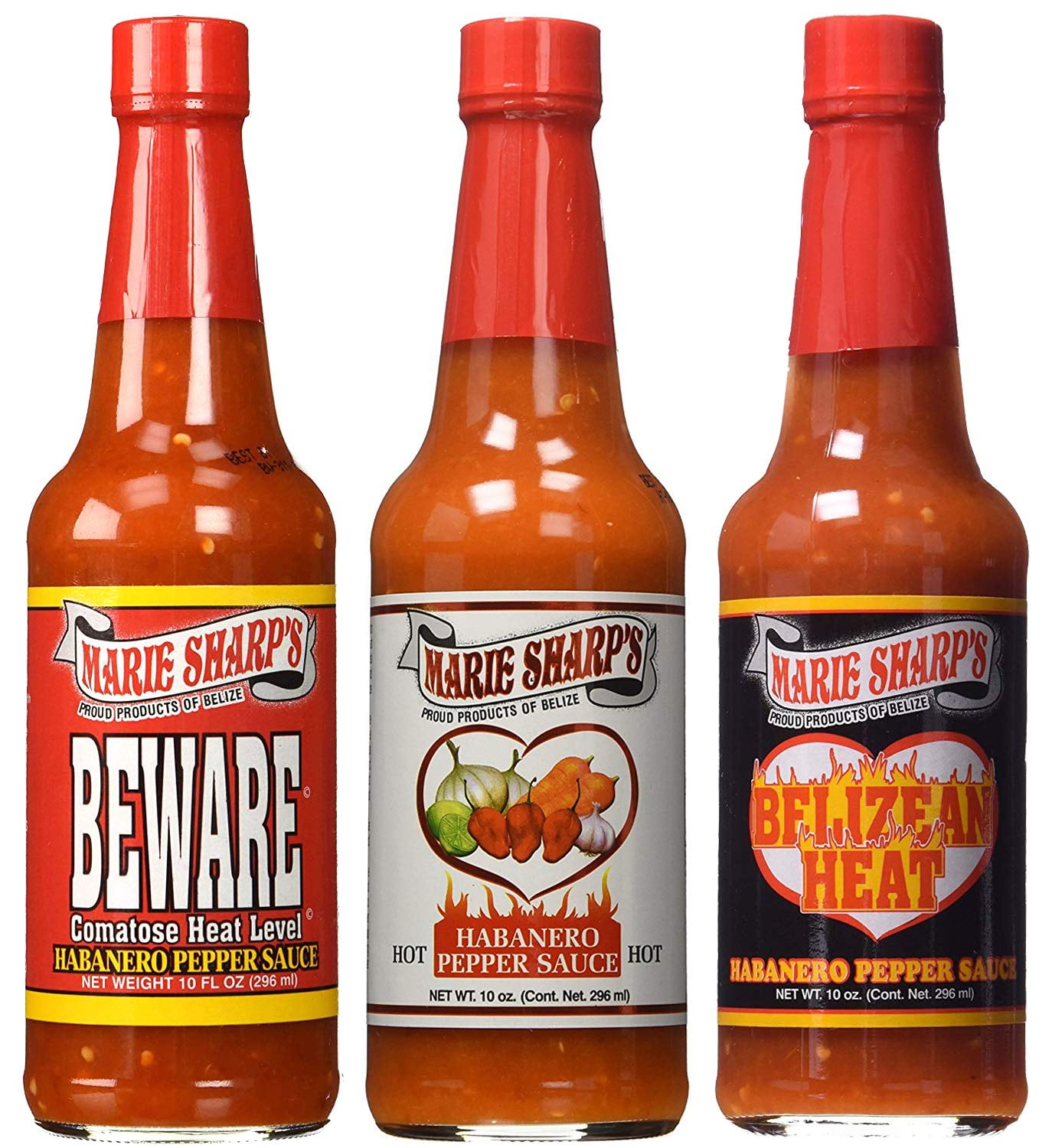 Marie Sharp's Hot Habanero Chili Sauce Variety Pack - Beware, Comatose, Belizean Heat, 10 oz ...