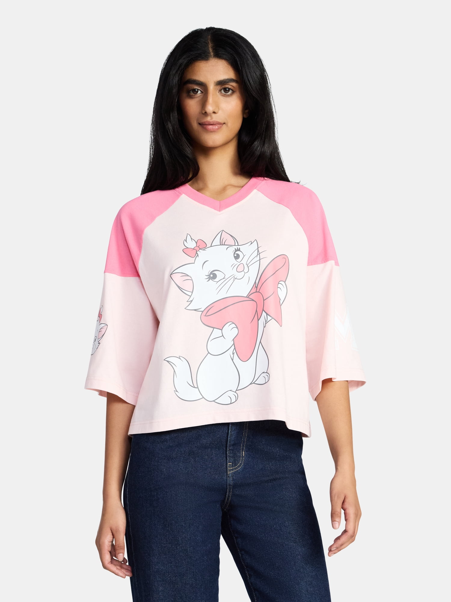 Marie the Cat Women's Varsity Graphic Tee with Elbow Sleeves, Sizes XXS ...
