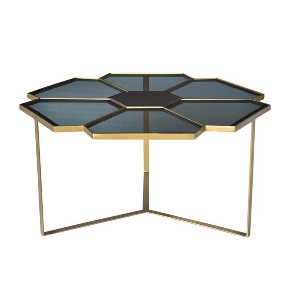 Mariel Coffee Table on Cast Iron Frame in Metallic Gold Finish with ...