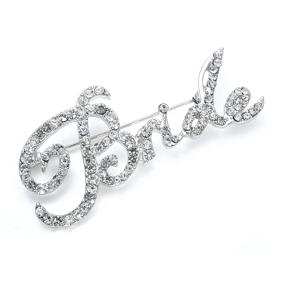 Mariell Rhinestone Crystal "Bride" Word Brooch Pin in Script Lettering, Bachelorette & Bridal ...