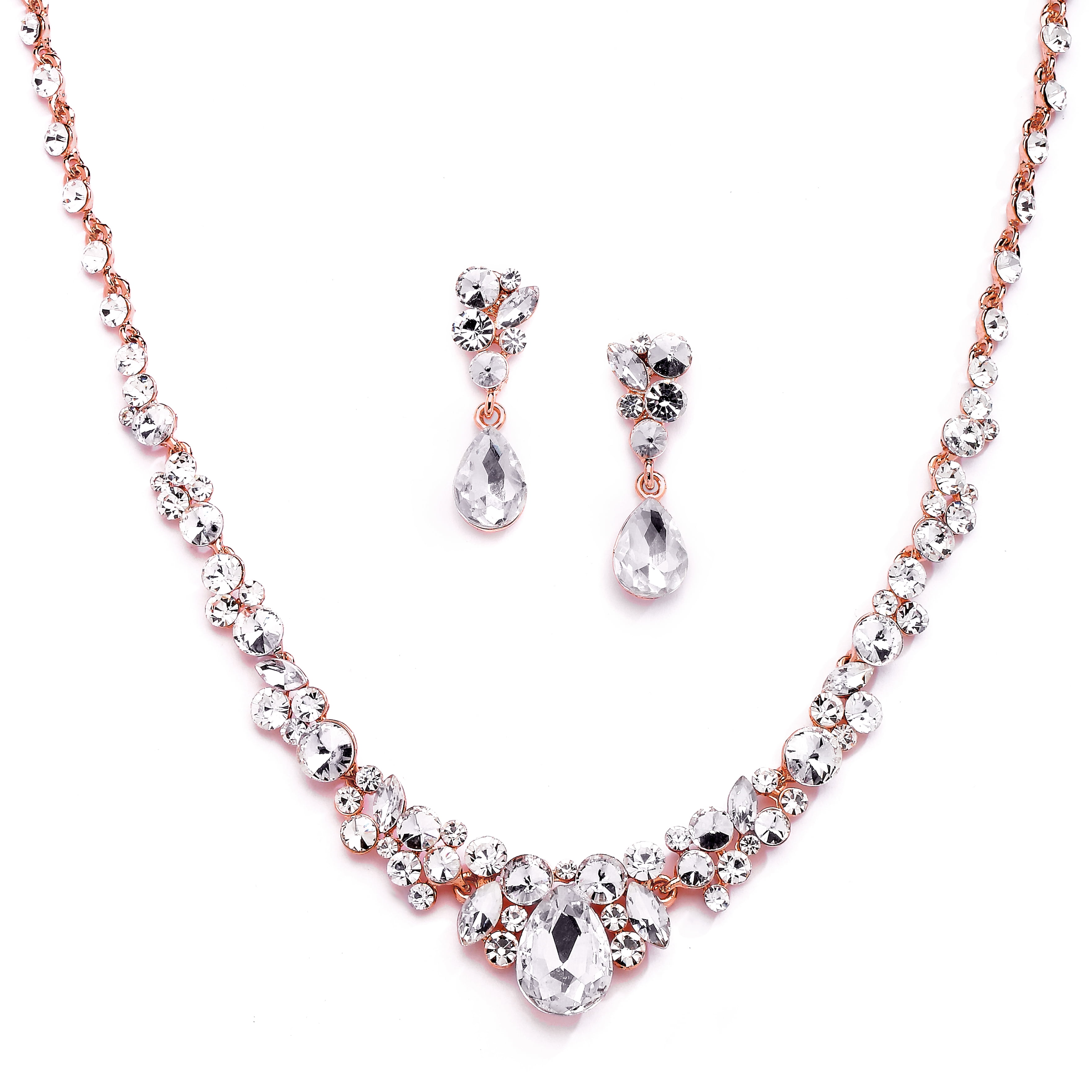 Mariell Glamorous Blush Rose Gold Crystal Necklace & Earrings Jewelry ...