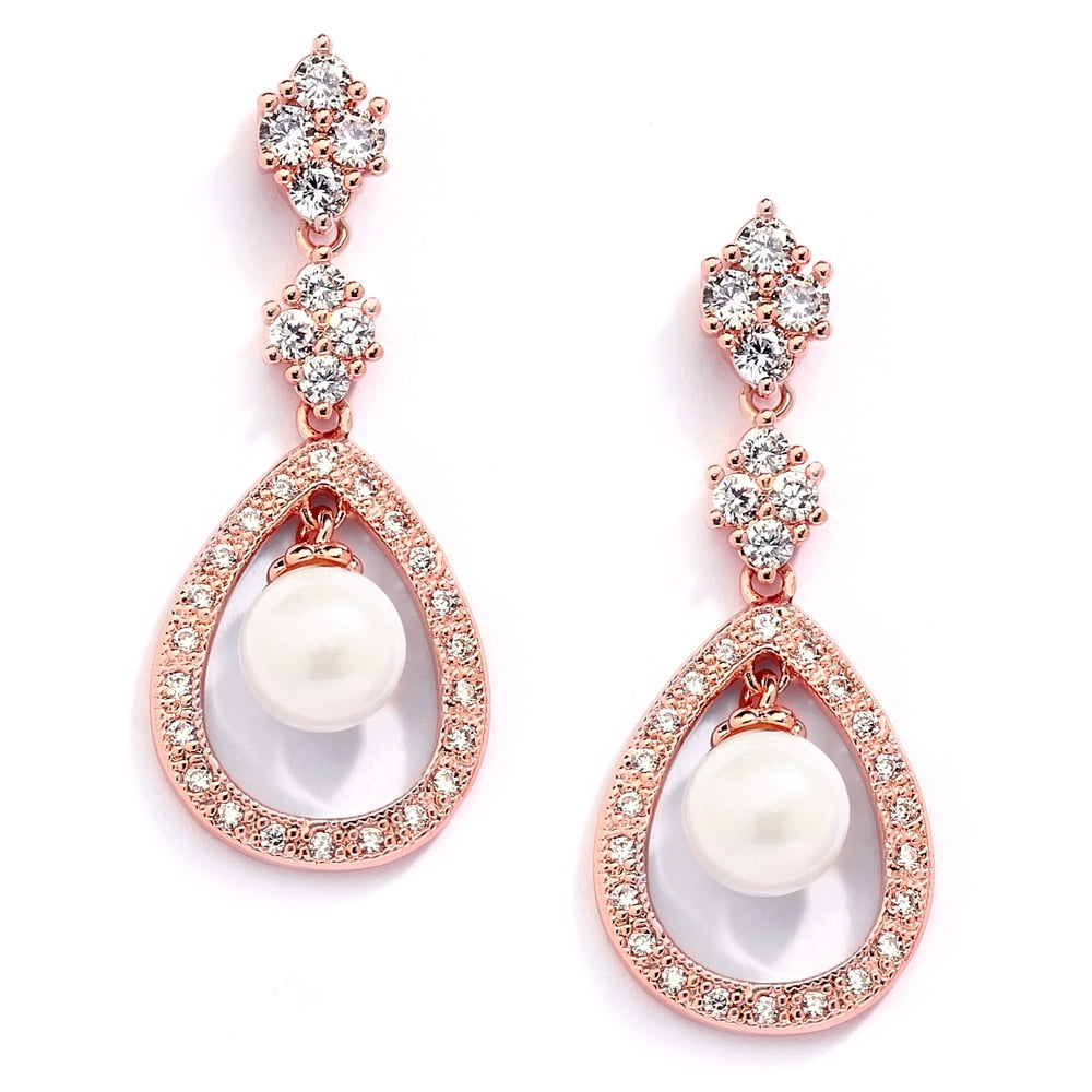 Mariell Pearl Bridal Wedding Earrings for Bride, Rose Gold Jewelry for ...