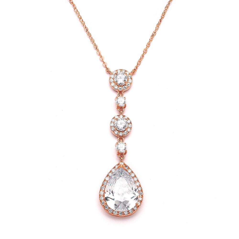 Mariell Rose Gold Bridal and Wedding Necklace, Cubic Zirconia Crystal ...