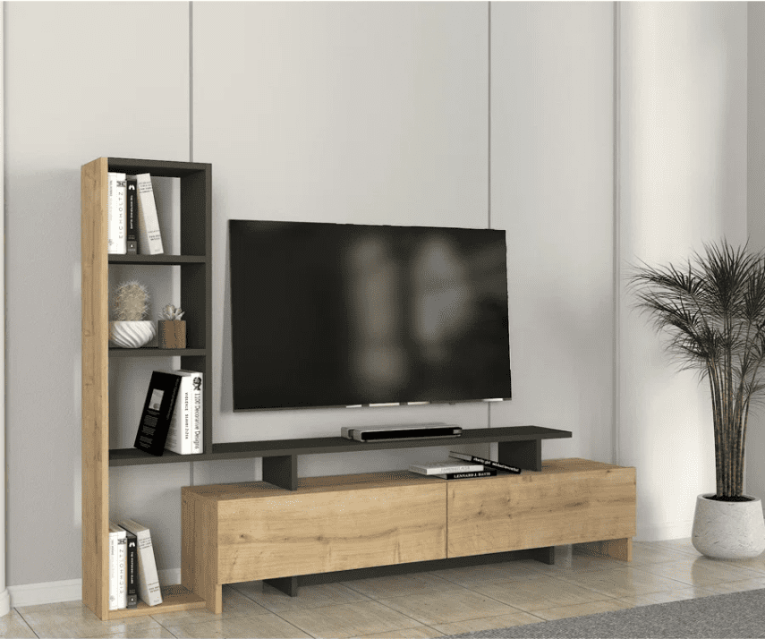 Marien Tv Stand 52 Inch TV Stand with Bookcase & 2 Closed Cabinets, 4 ...