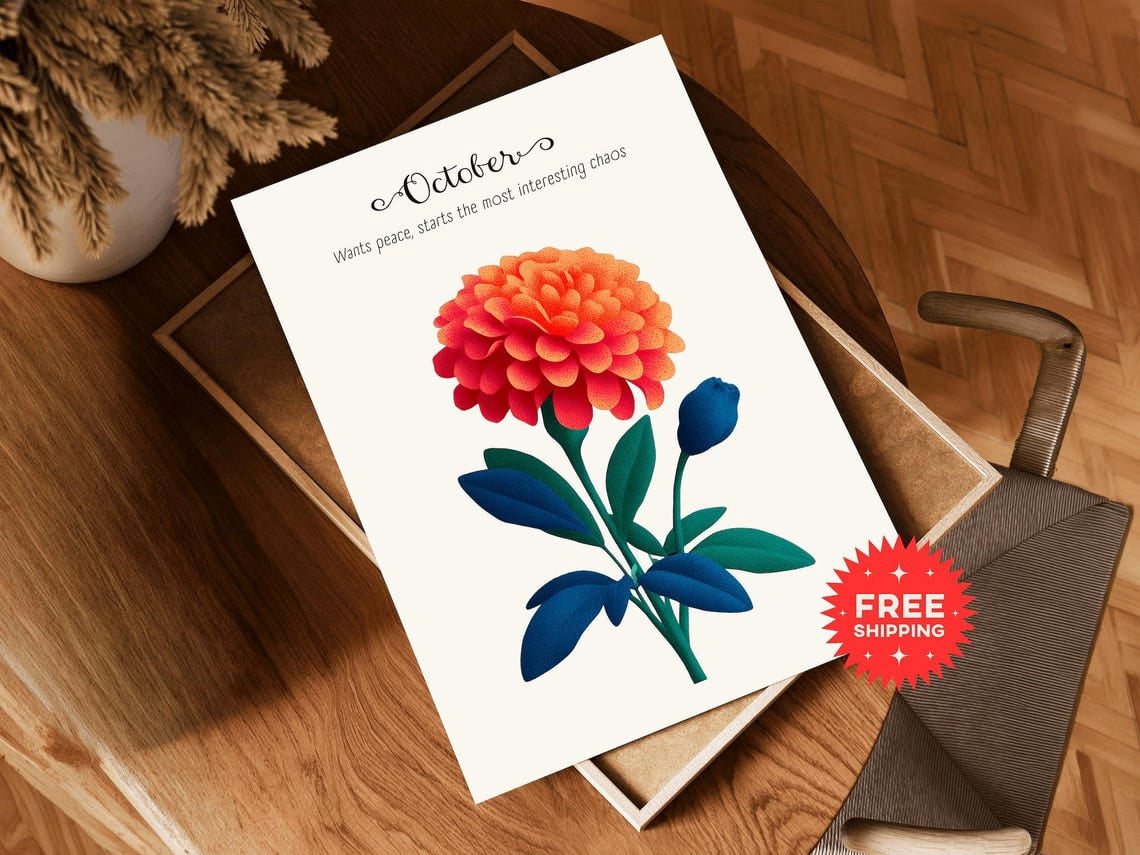 Marigold Birth Flower Print, October Botanical Wall Art, Unframed Paper ...