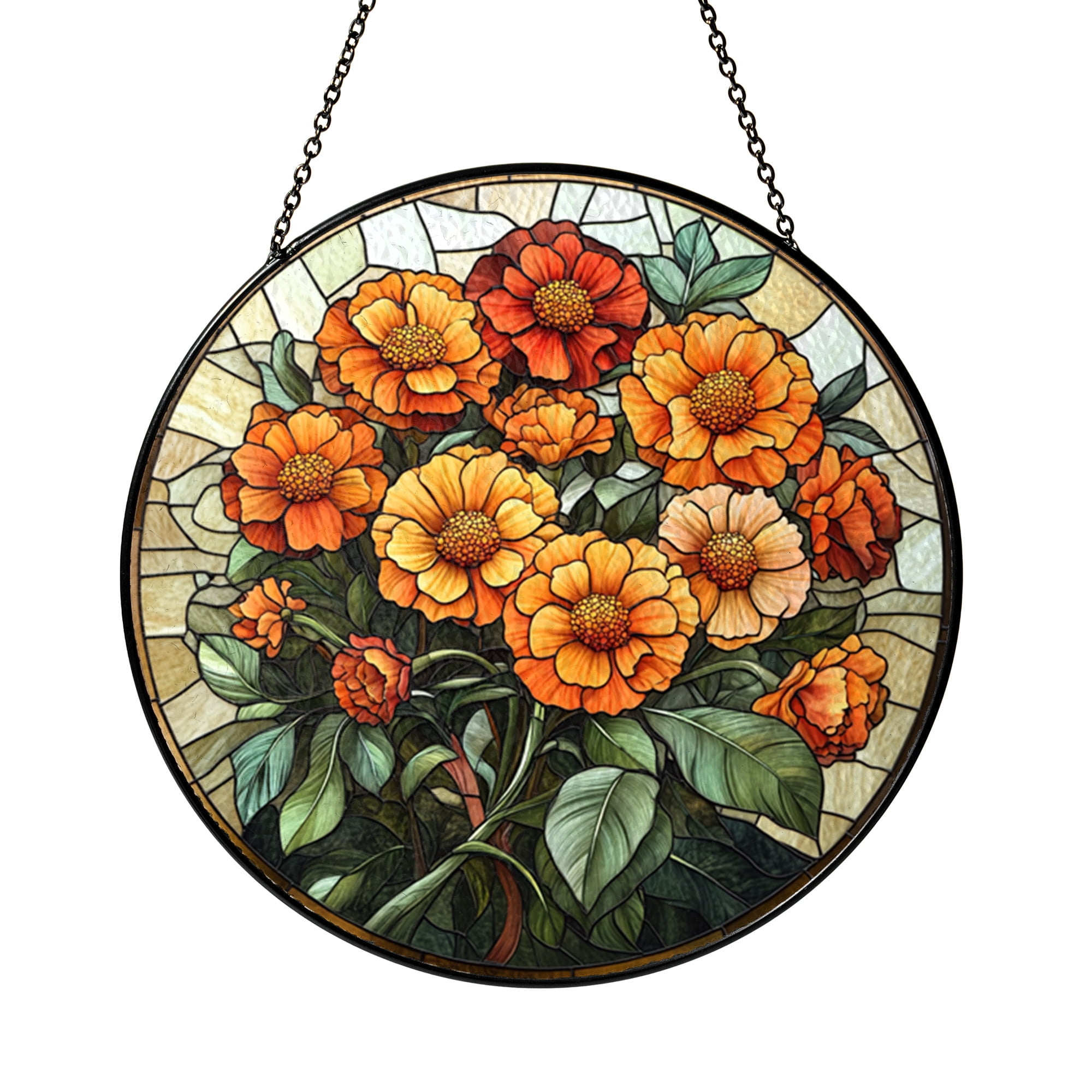 Marigold Bloom Stained Glass Suncatcher – Nature Window Decoration ...