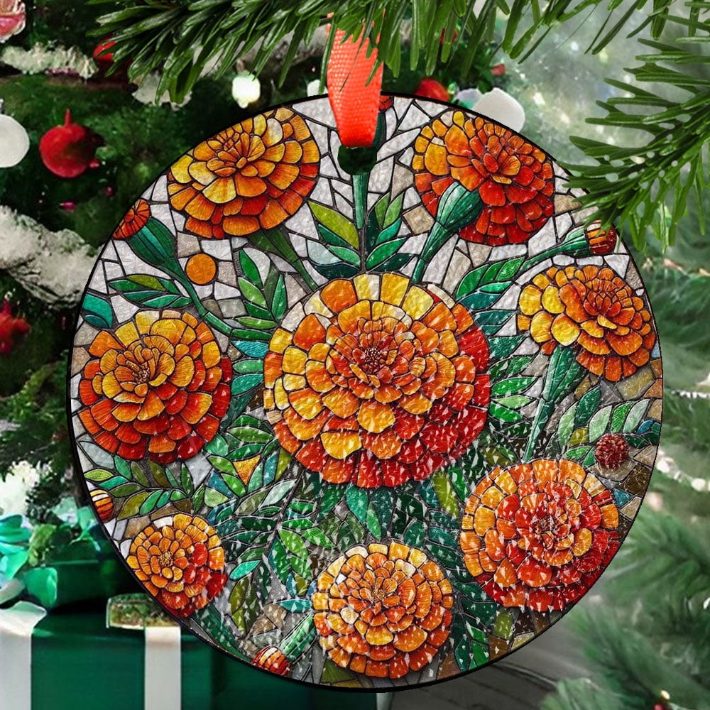 Marigold Flower GLASS Suncatcher Hanging, Birth Month Flower glass ...