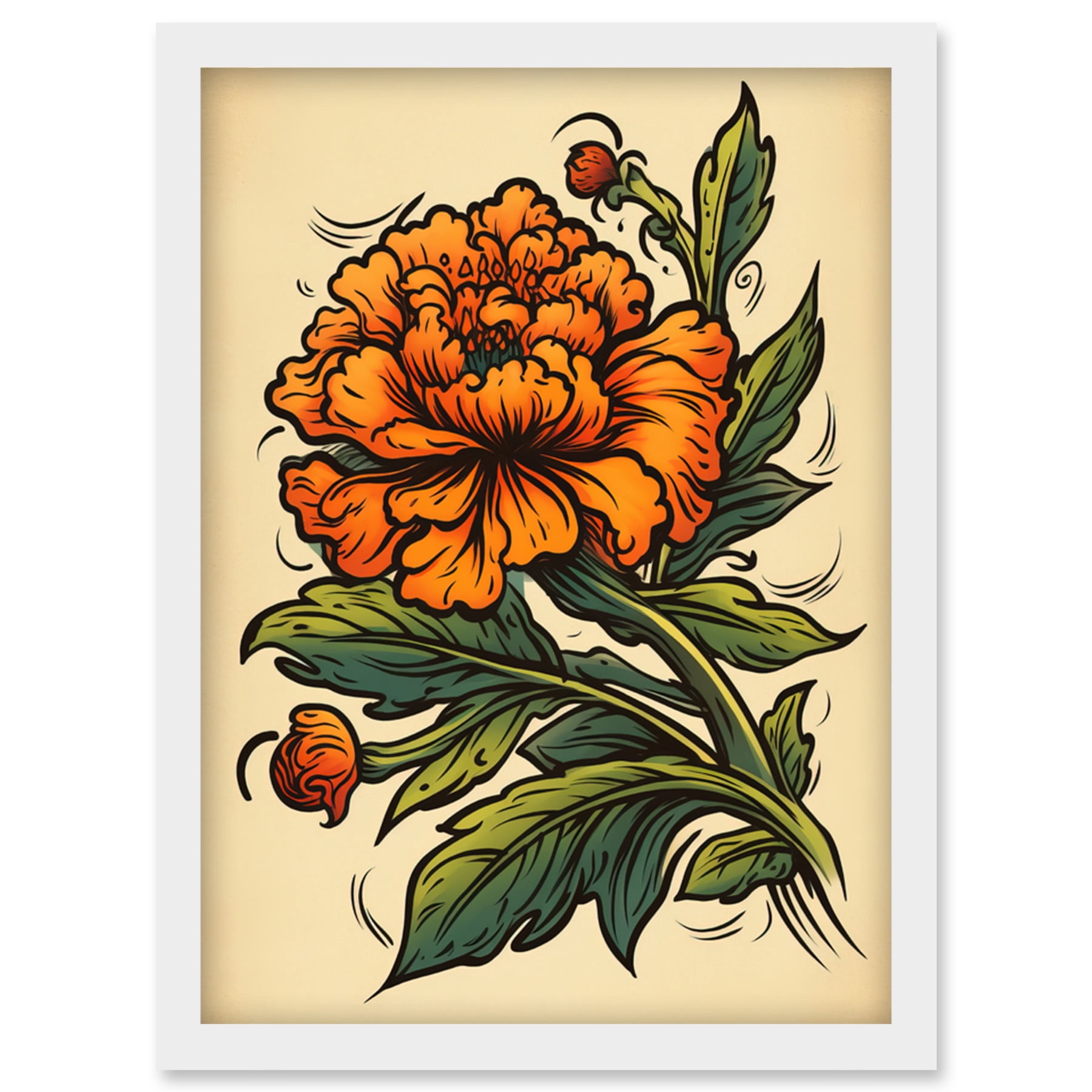 Marigold Flower Old School USA Tattoo Ink Body Art Rockabilly Americana ...