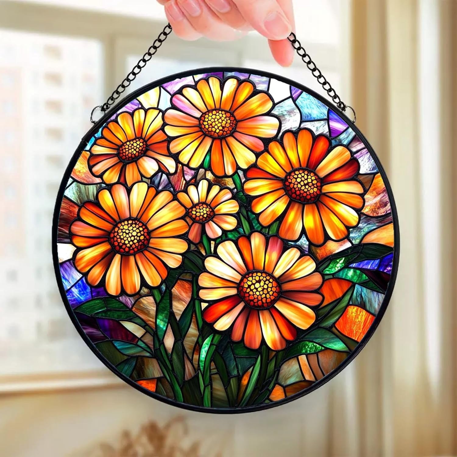 Marigold Flower Ornament Suncatcher 8 in Stained Glass Window Hanging ...