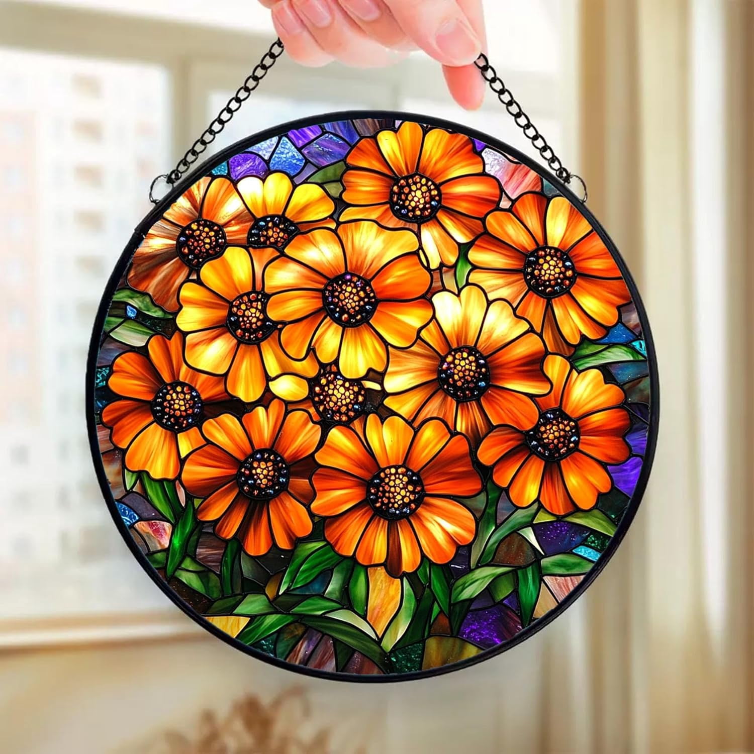 Marigold Flower Ornament-style 2 Suncatcher 8 in Stained Glass Window ...