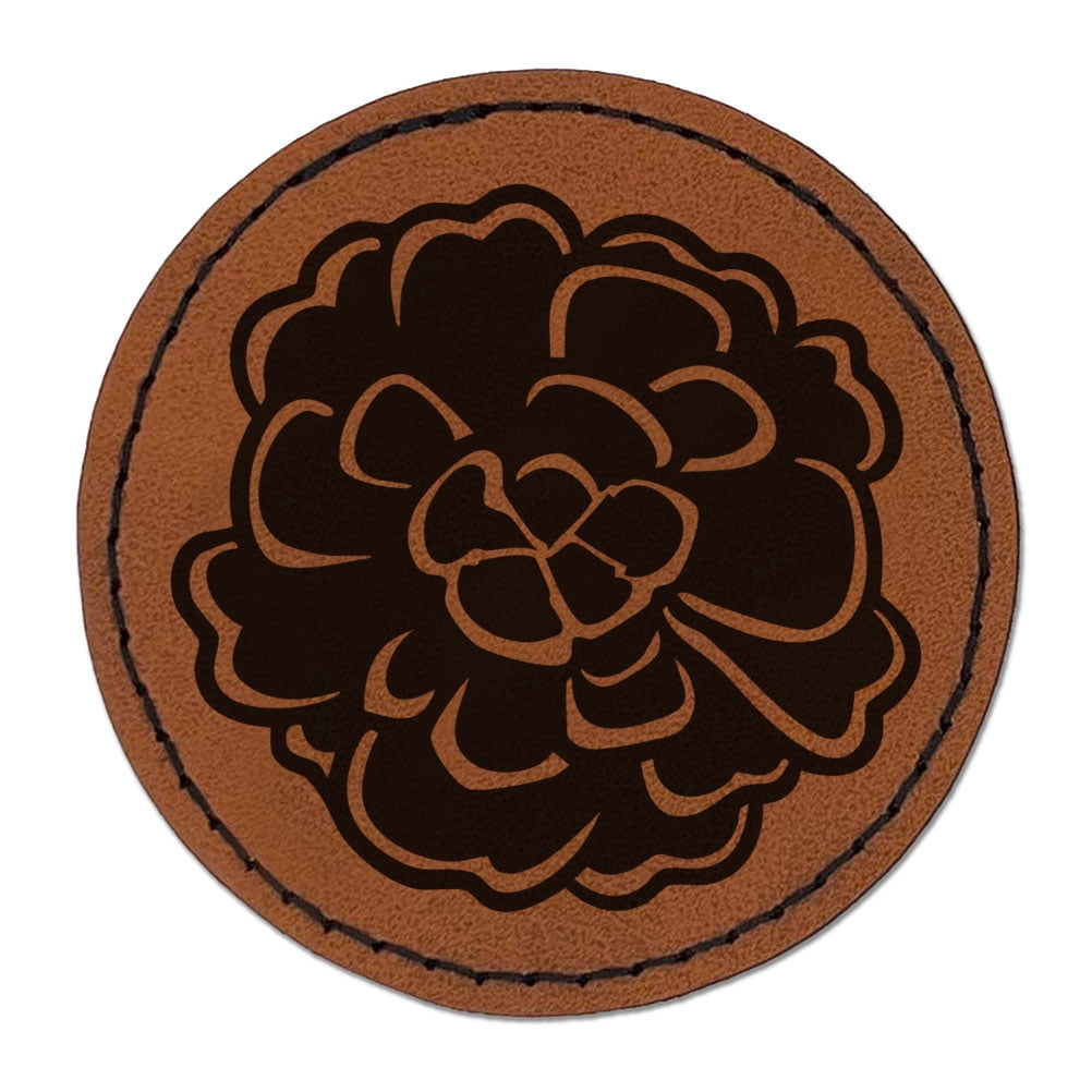 Marigold Flower Plant Floral Round Iron-On Engraved Faux Leather Patch ...