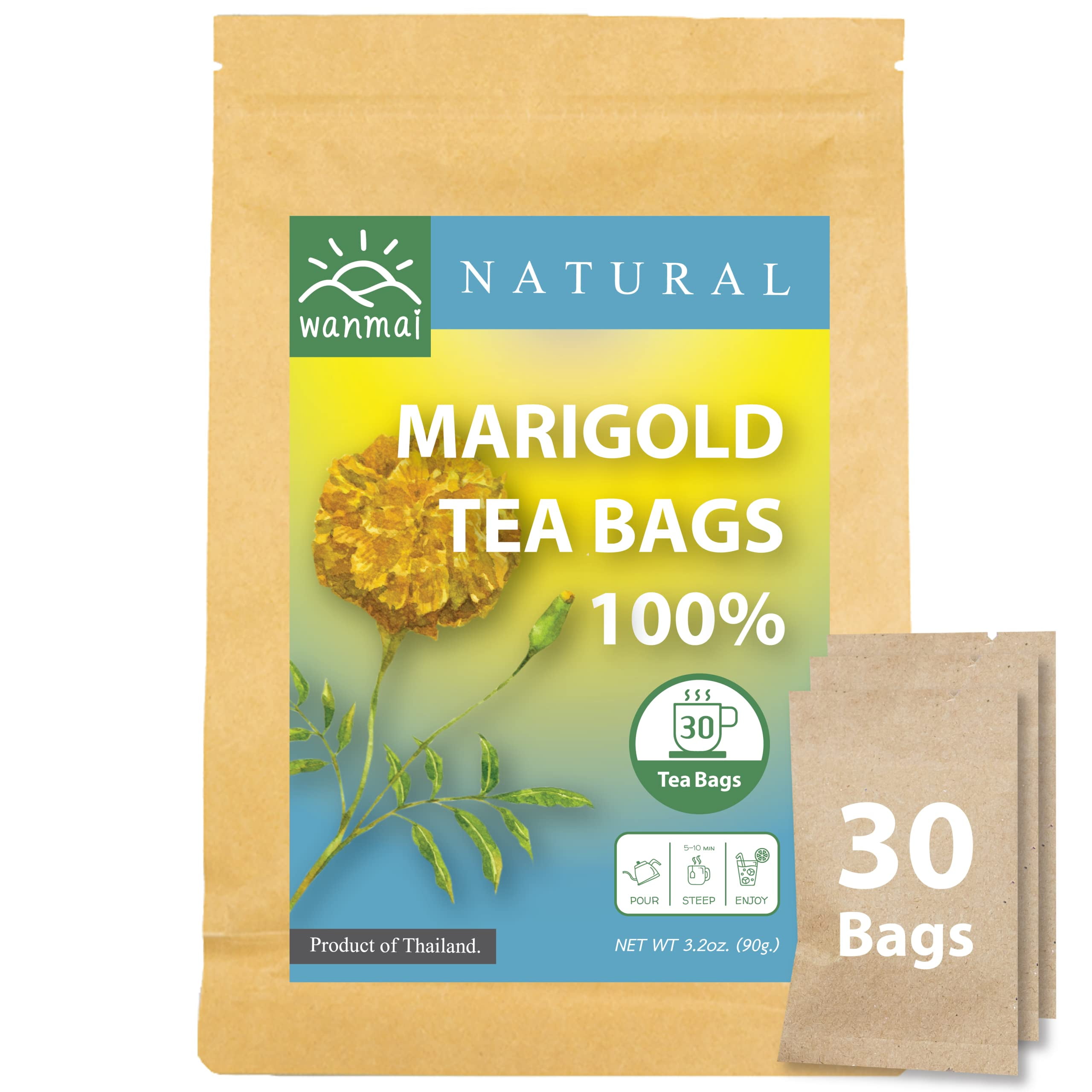 Marigold Tea Bags, 30-Count, Natural Sugar Free Drink, Supports Vegan ...