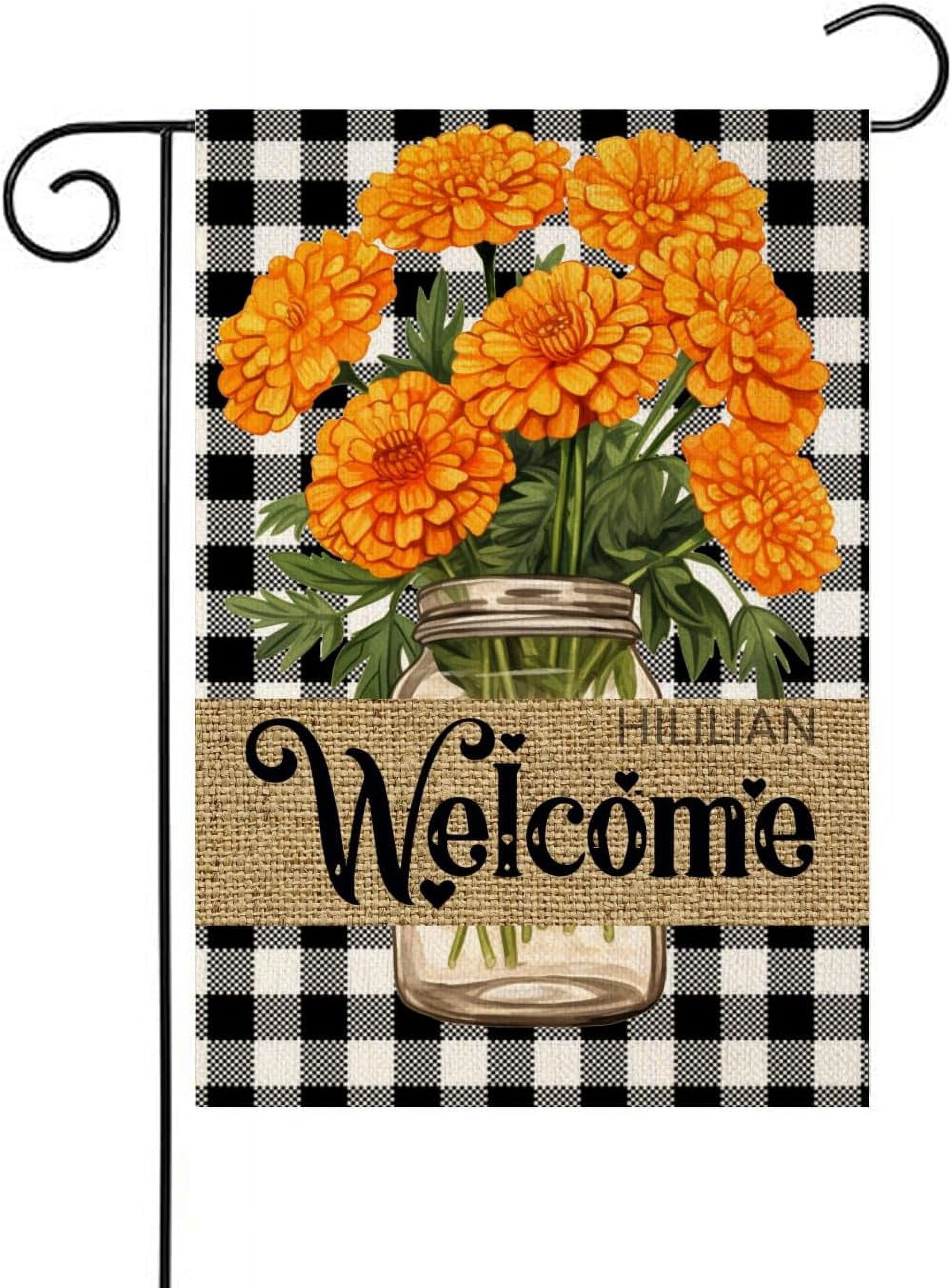 Marigolds Garden Flag for Outside Buffalo Plaid Check Welcome Flags ...
