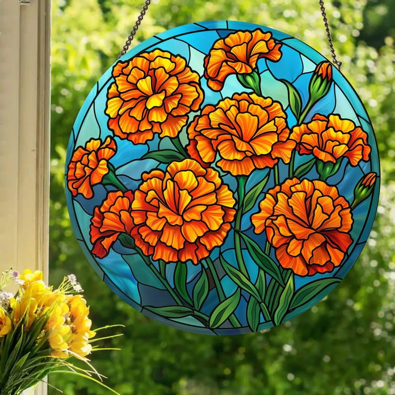 Marigolds: Stained Glass Style Wall or Window Hanging - Walmart.com