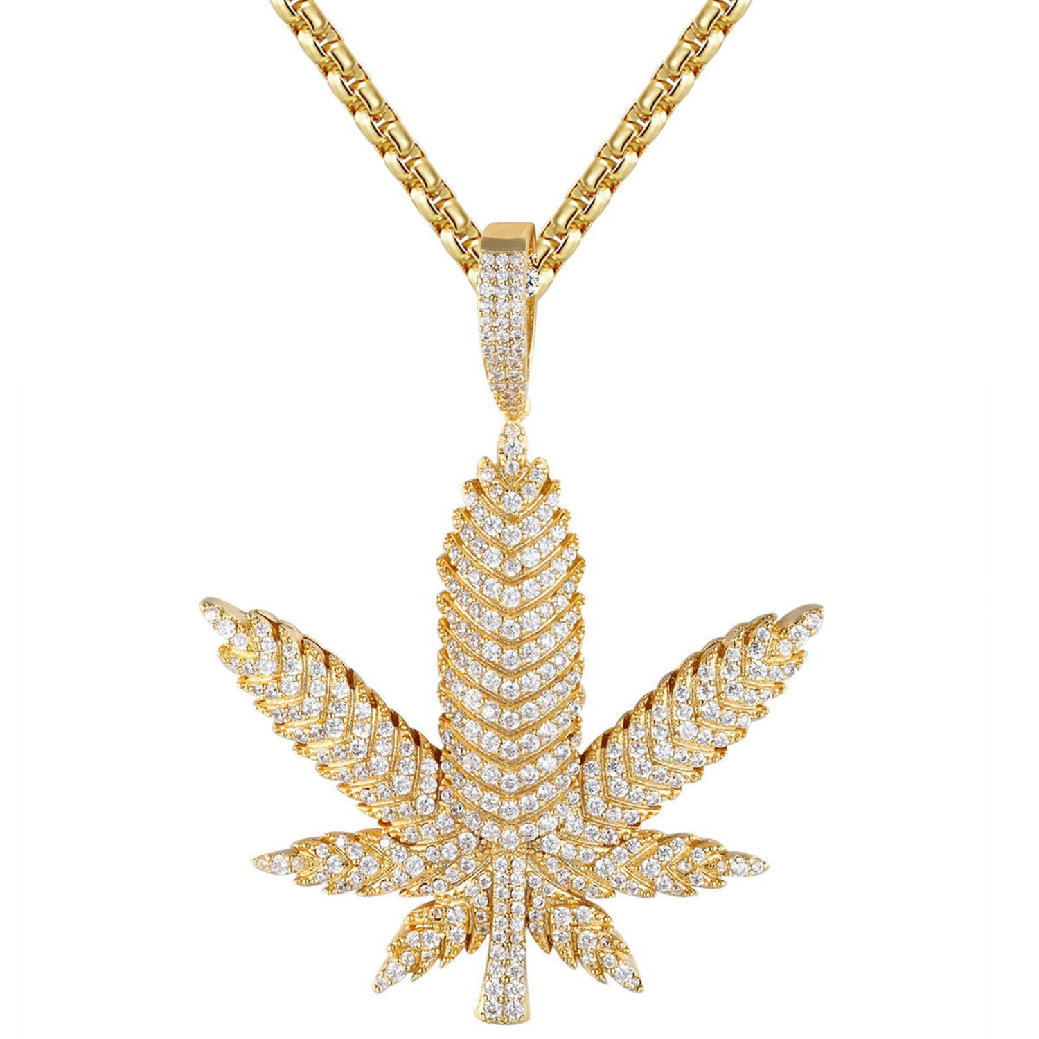 Marijuana Cannabis Leaf Gold Tone 925 Silver Hip Hop Pendant - Walmart.com