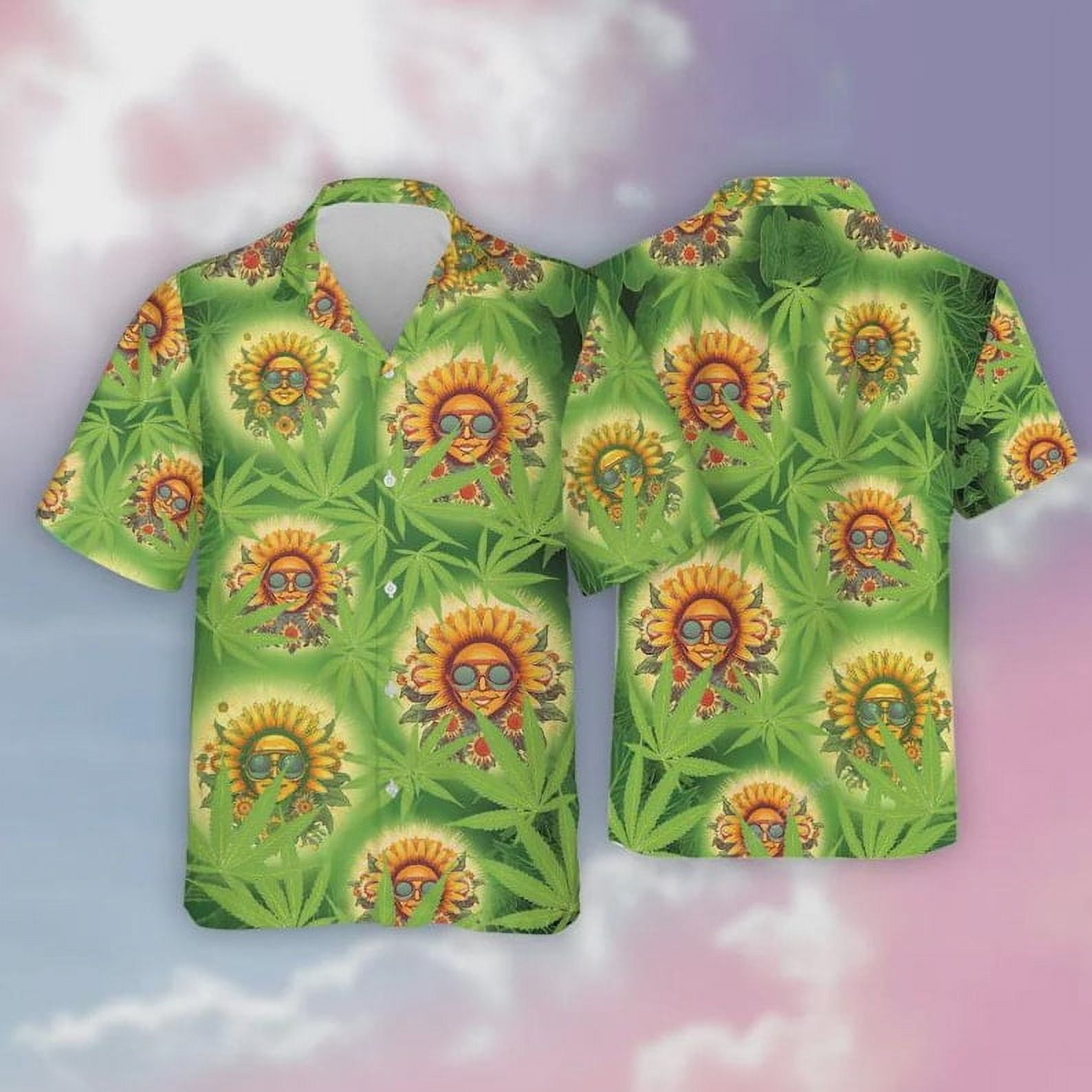 Marijuana Hawaiian Shirt, 3D Weed Leaf Shirts Aloha Shirt, Rasta Sun ...