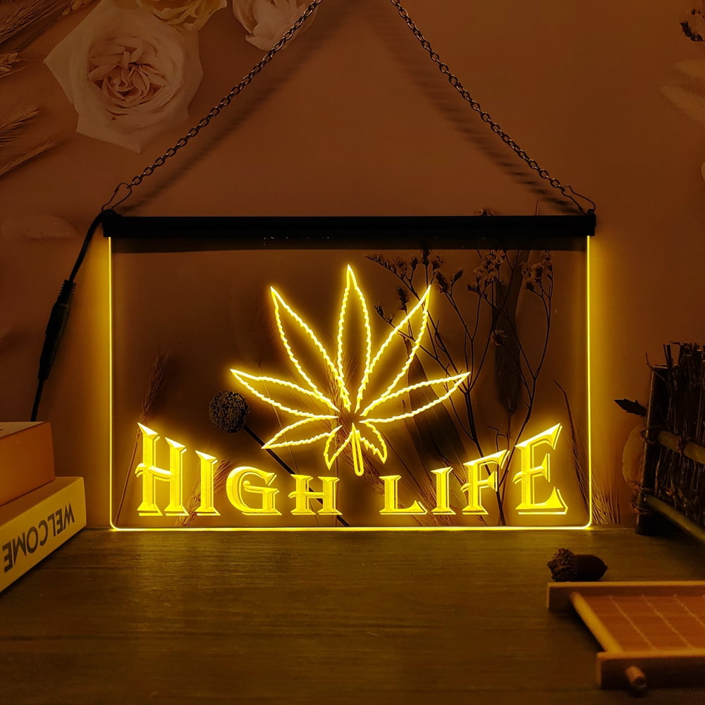 Marijuana Hemp Leaf High Life Bar Vintage LED Neon Sign-Posters ...