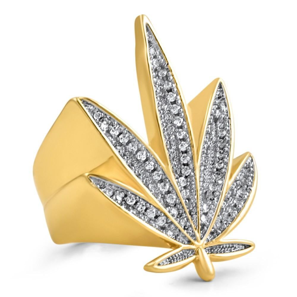 Marijuana Leaf 420 CZ Bling Bling Gold Ring - Walmart.com