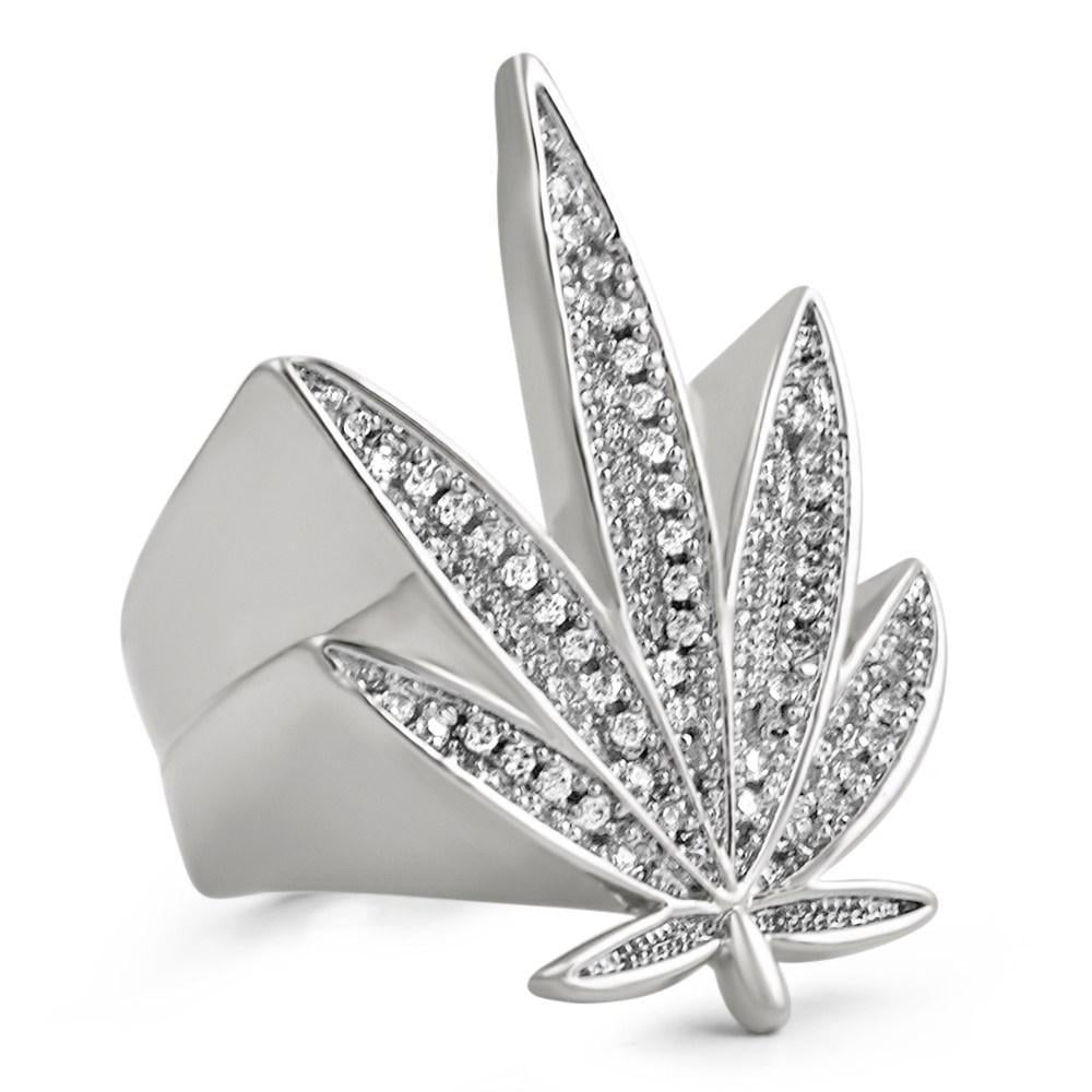 Marijuana Leaf 420 CZ Bling Bling Rhodium Ring - Walmart.com