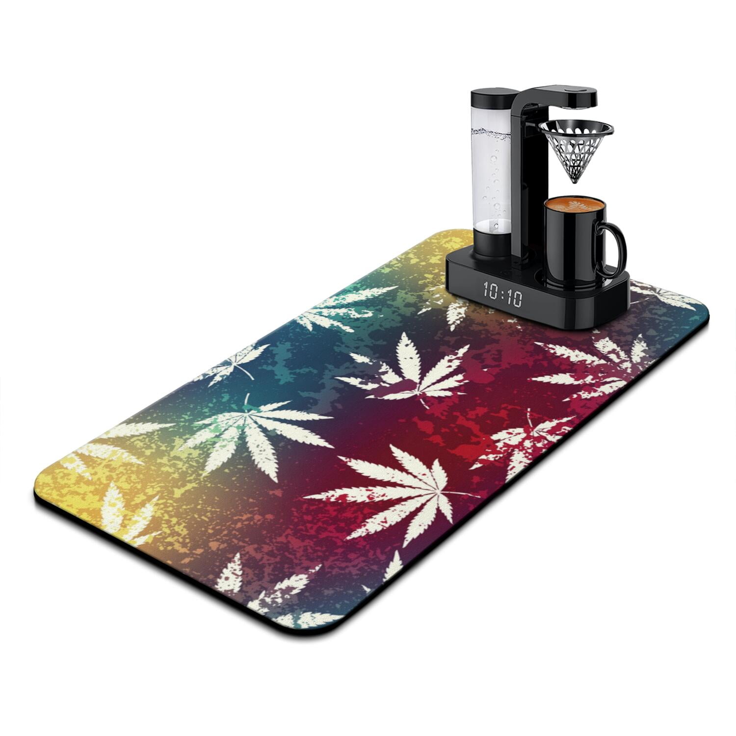 Marijuana Leaf Dish Drying Mat, Minimalist Cannabis Coffee Bar Mat ...