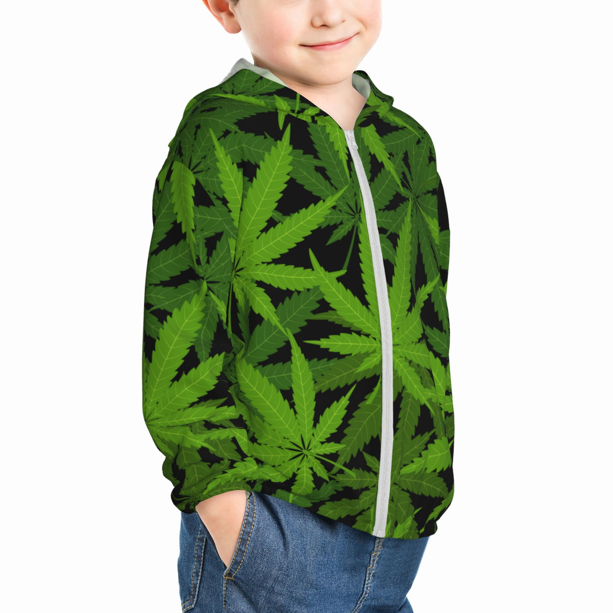 Marijuana Leaf Kids Zip-Up Hoodie Girls Boys Sun Protection Jacket ...