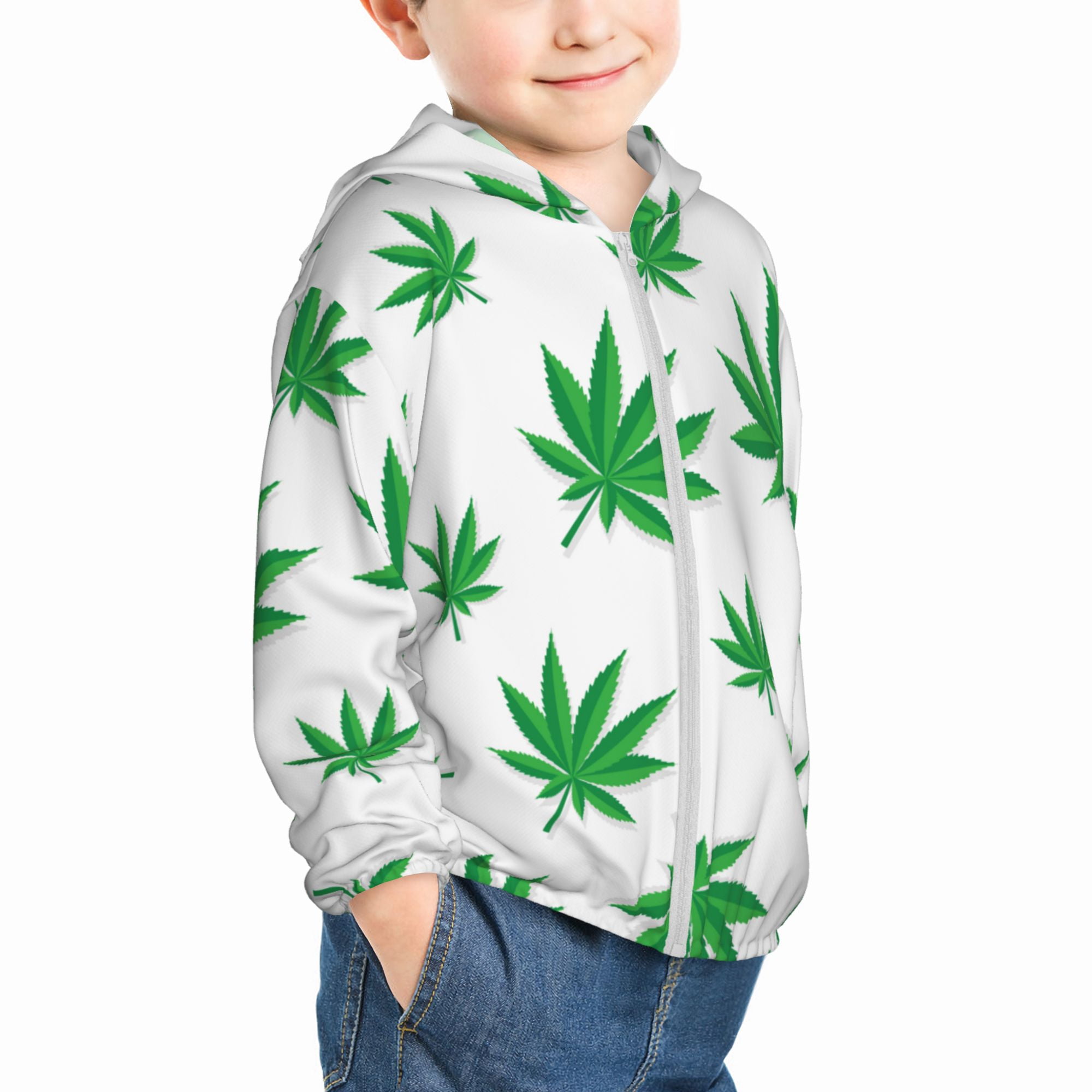 Marijuana Leaf Kids Zip-Up Hoodie Girls Boys Sun Protection Jacket Hooded Cooling Shirt ...