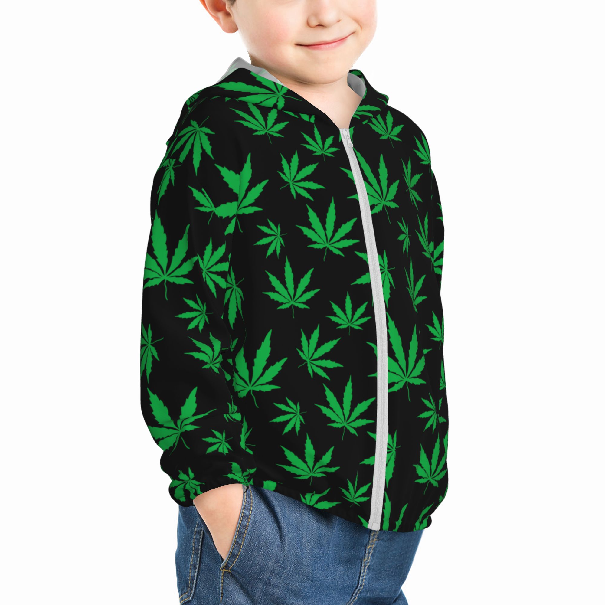 Marijuana Leaf Kids Zip-Up Hoodie Girls Boys Sun Protection Jacket Hooded Cooling Shirt ...
