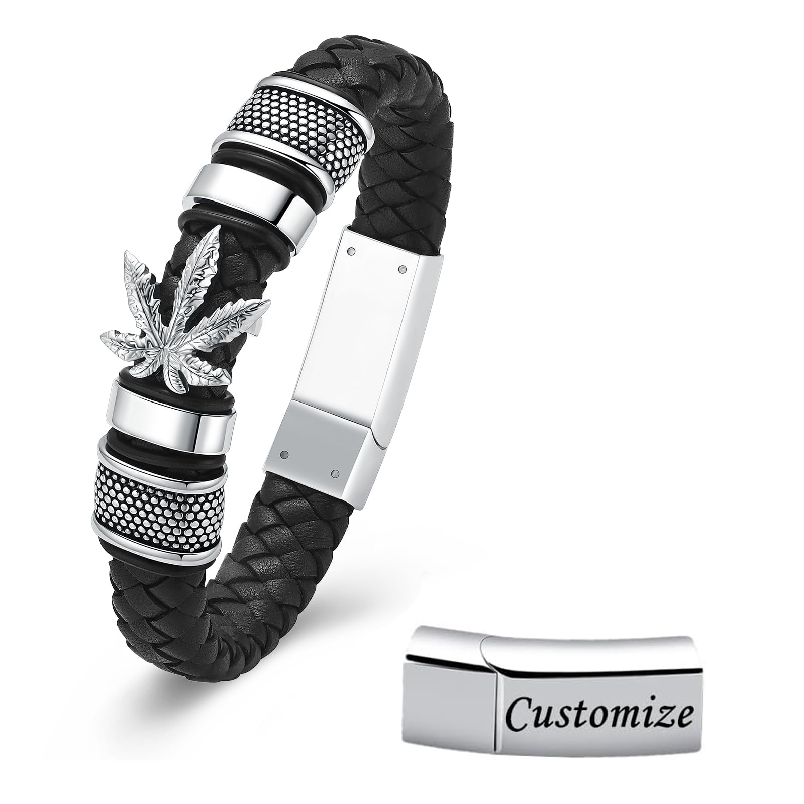 Marijuana Leaves Cremation Bracelet for Ashes Stainless Steel Urn ...