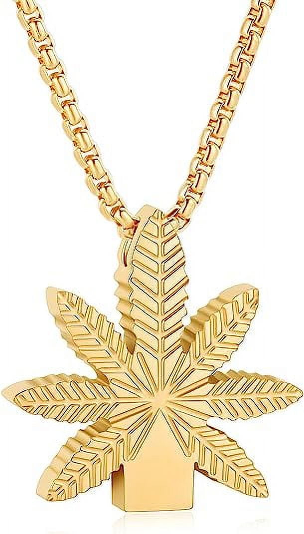 Marijuana Leaves Cremation Jewelry Pendant for Ashes Solid Stainless ...