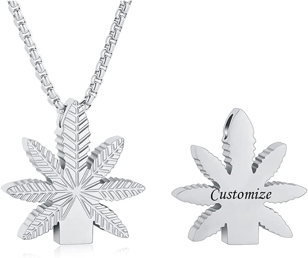 Marijuana Leaves Cremation Jewelry Pendant for Ashes Solid Stainless ...