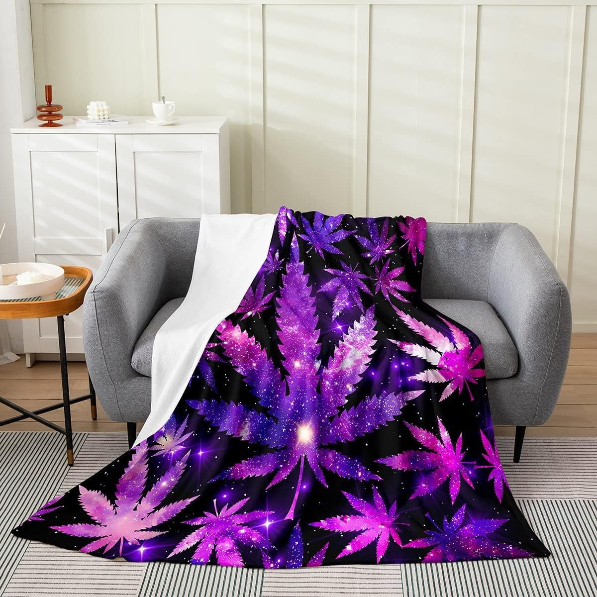 Marijuana Weed Purple Black Bed Blanket Baby 30x40 Hippie Marijuana Leaf Throw Blanket for ...
