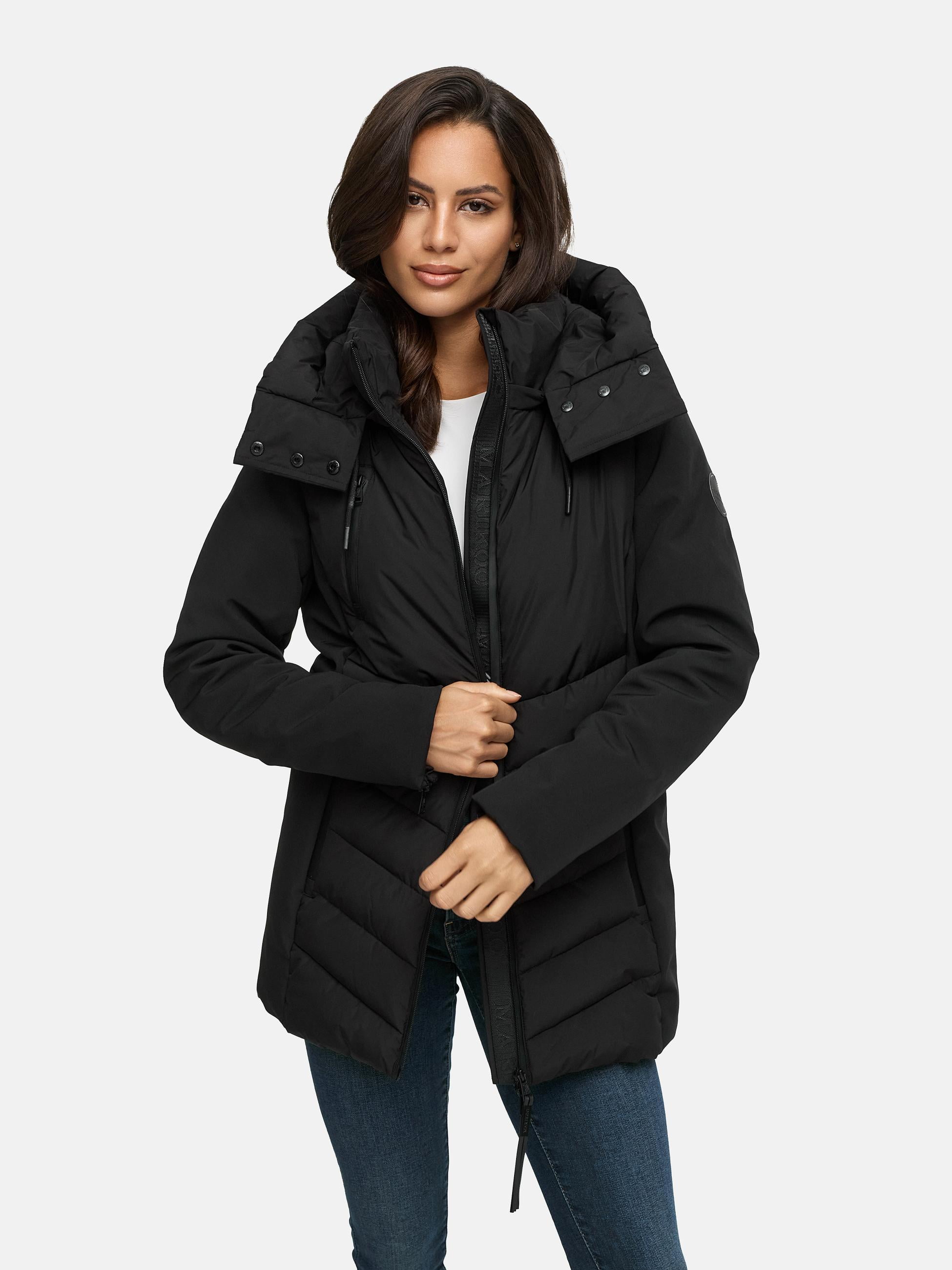 Marikoo Women's Hip-Covering Quilted Winter Jacket with Hood - Tailored ...
