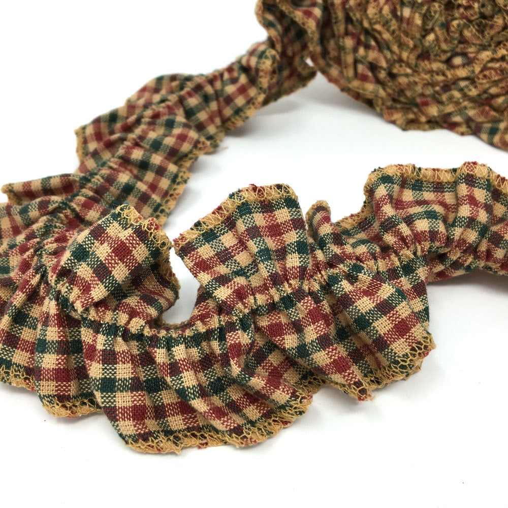 Marilee Home Cranberry Christmas 3 Ruffled Homespun Cotton Fabric Plaid ...