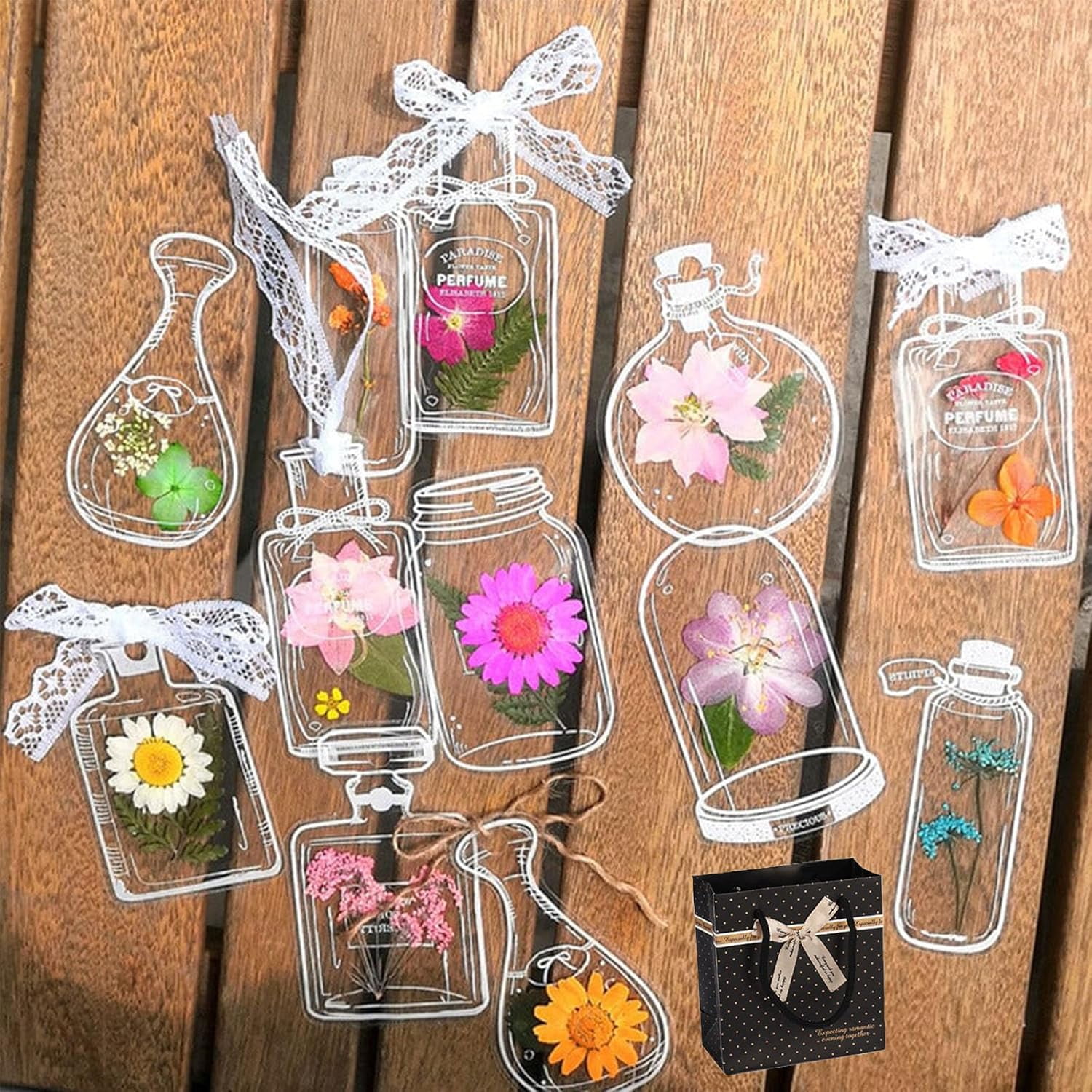Marilo Dried Flower Bookmarks Set, Transparent Dried Flower Spring ...