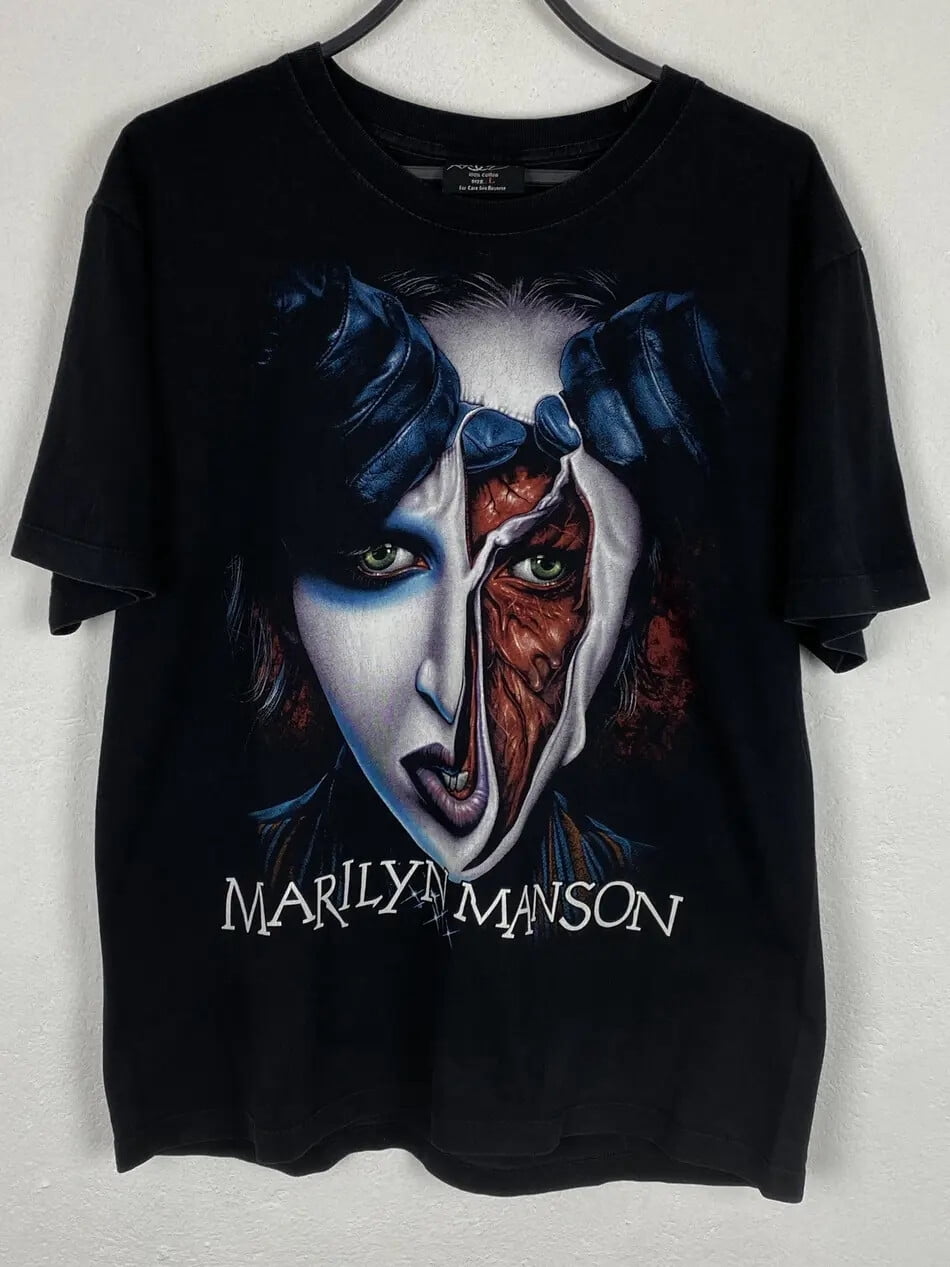 Marilyn Manson Face Logo short sleeve black shirt unisex men women ...