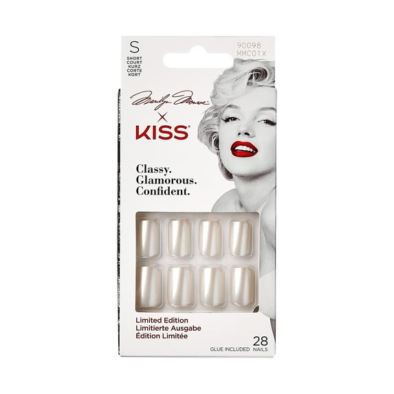 Marilyn Monroe x KISS Limited Edition Short Square Glue-On Nails, Solid White, 28 Pieces ...