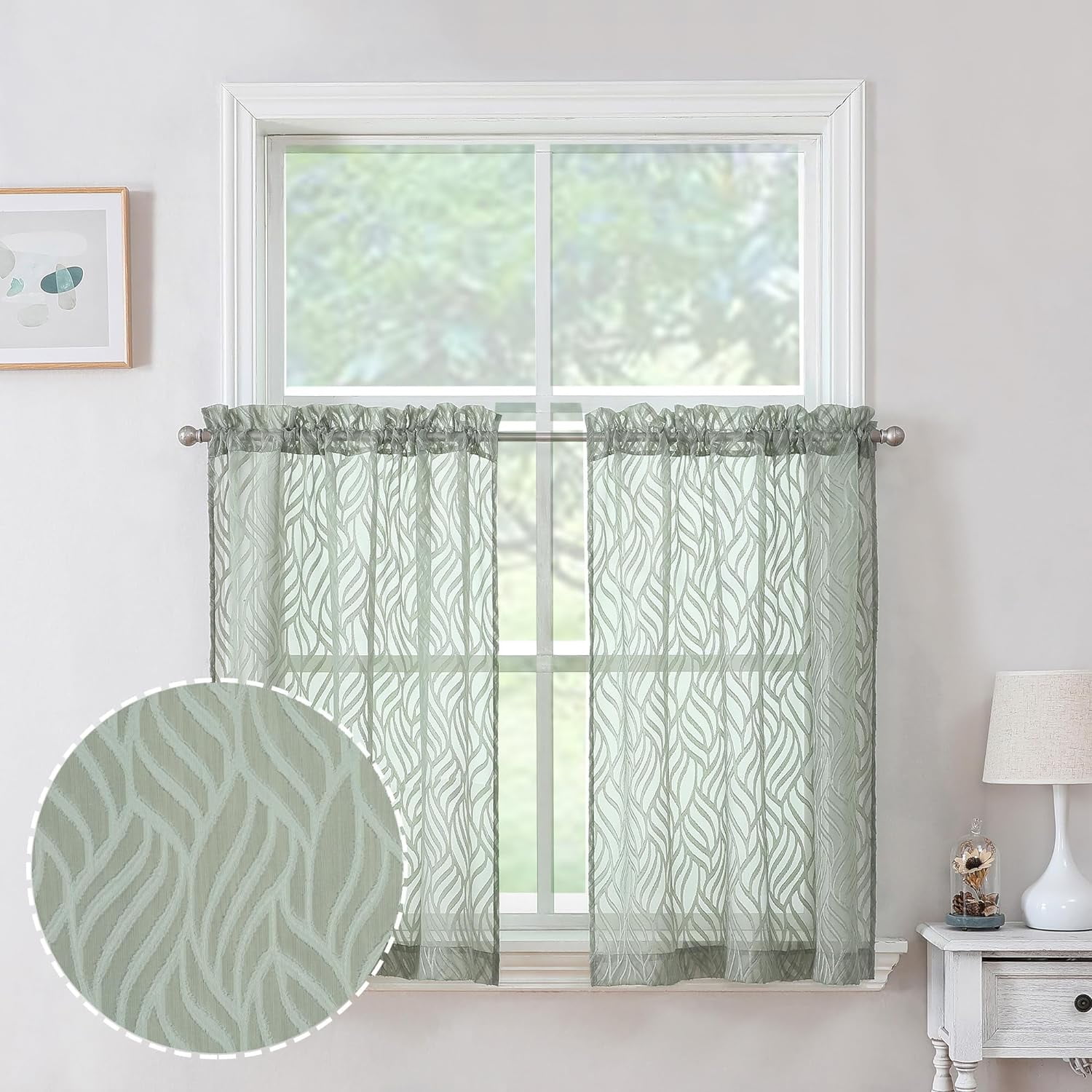 Marilyn Sage Green Sheer Curtains 36 Inch Length, Light Filtering Soft ...
