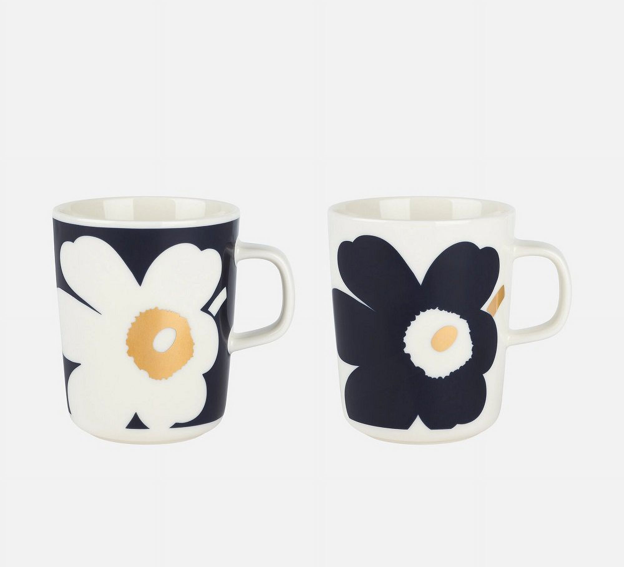 Marimekko Mugs Oiva / Unikko Juhla Set of 2 Porcelain Mugs Black White ...
