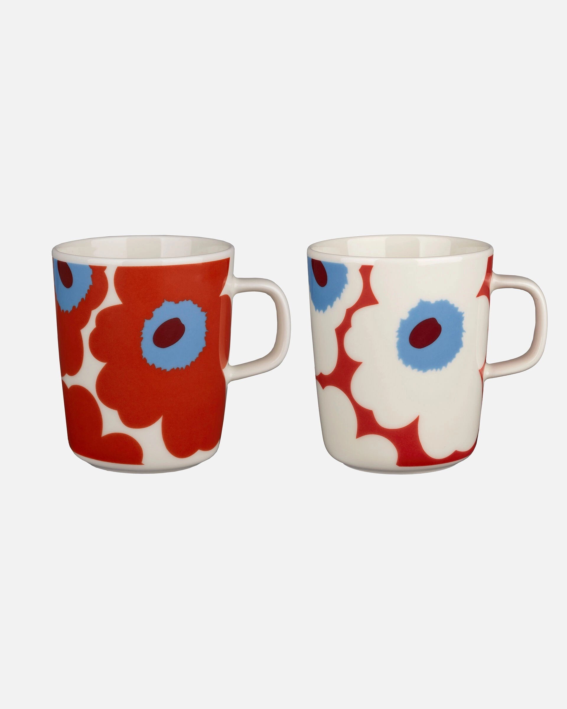Marimekko Mugs Unikko Oiva Orange/Blue 2-Set Stoneware Poppy Iconic ...