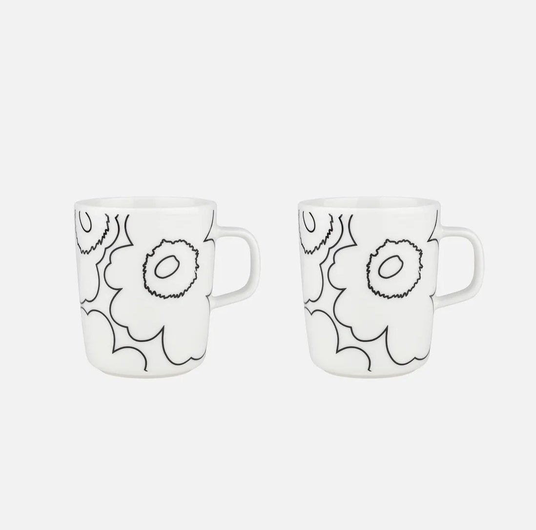 Marimekko Oiva / Unikko Mugs 2-Set White / Black Oiva / Piirto Unikko 2 ...