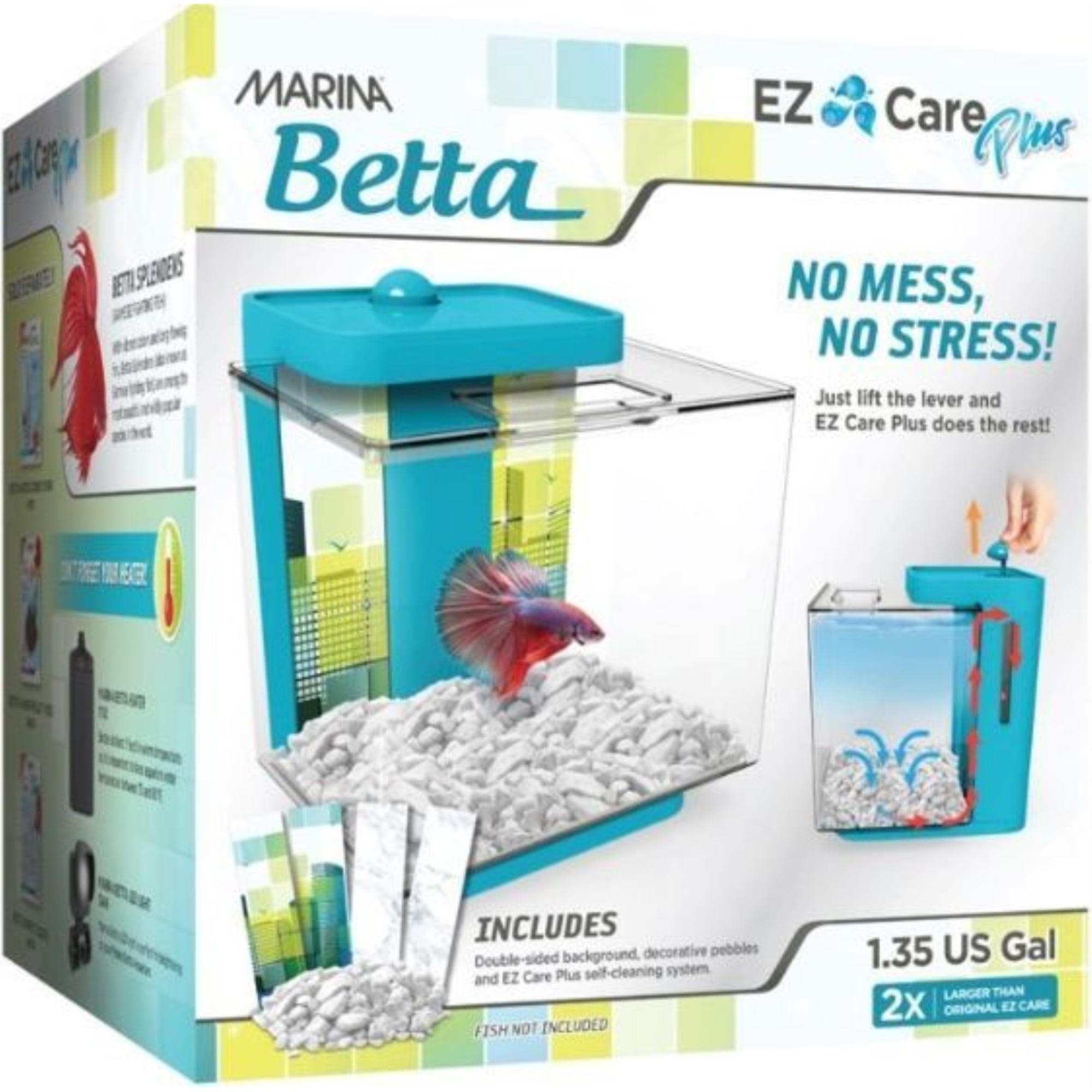 Marina 1.35 gal Betta EZ Care Plus Aquarium Kit, Blue - Walmart.com