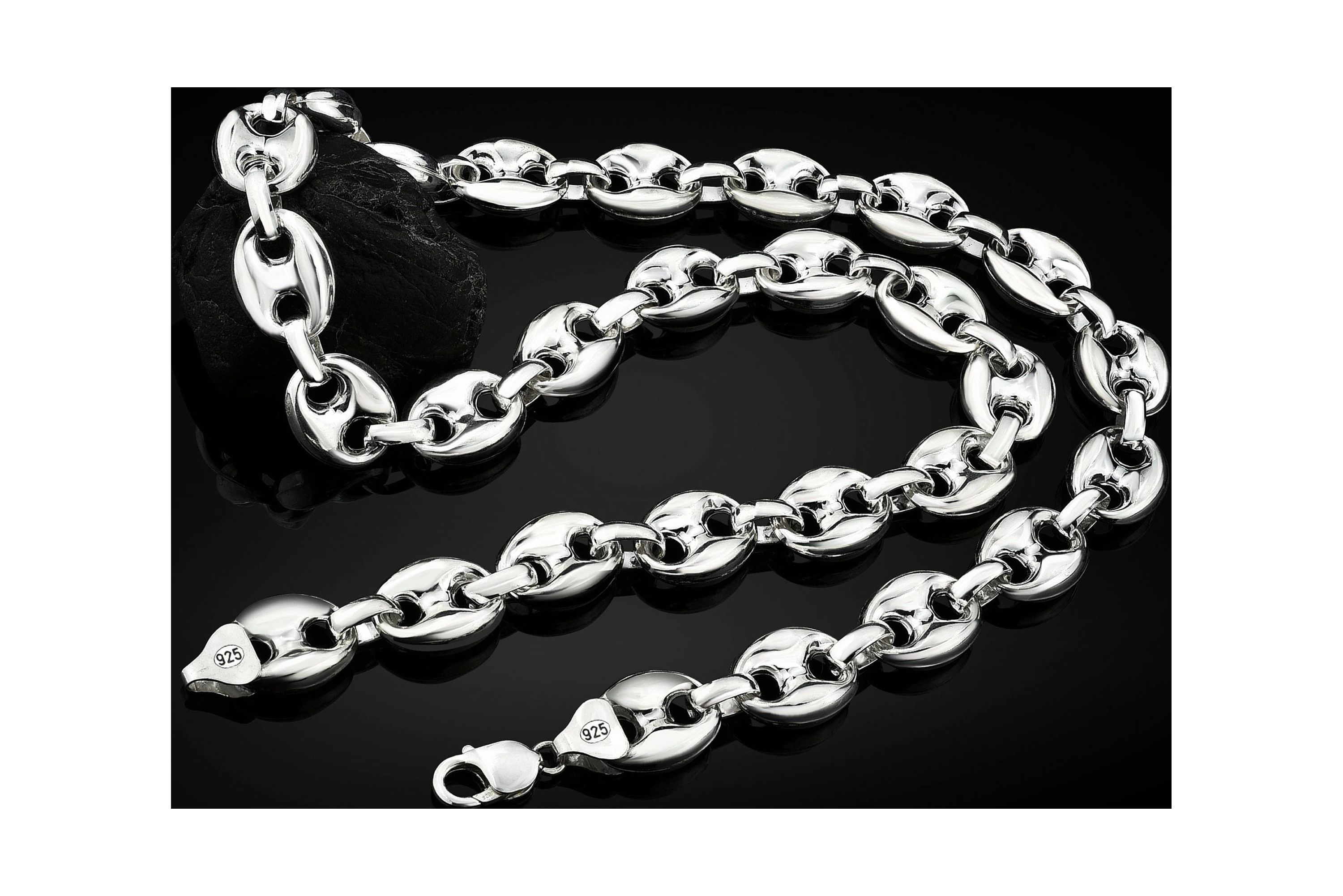 Marina Chain Necklace, Mariner Mens Chain, Puffed Silver Chain ...