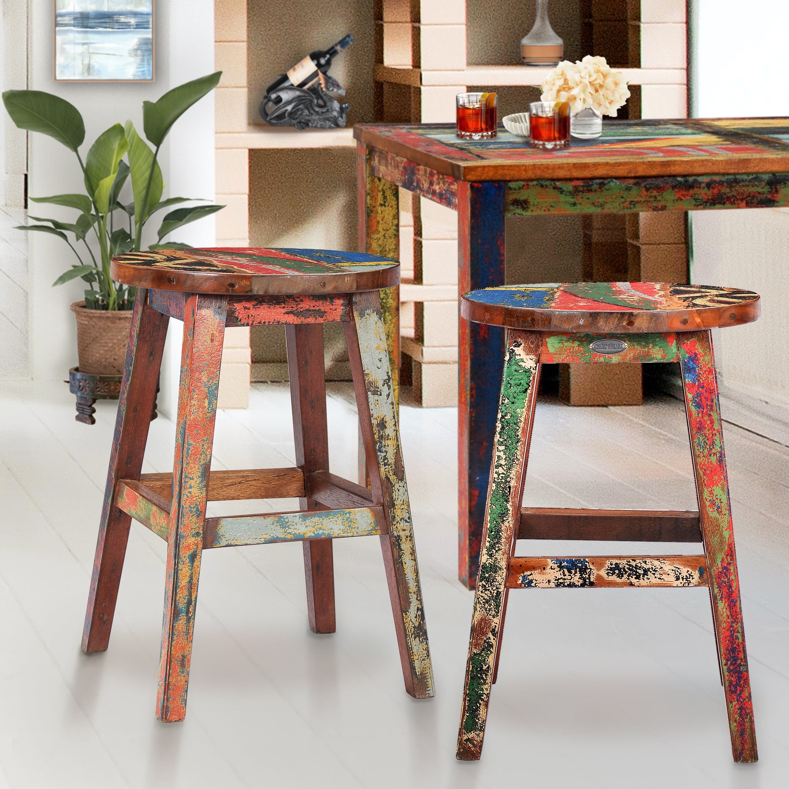 Marina Del Rey Round Counter Stool Made from Recycled Teak Wood Boats ...